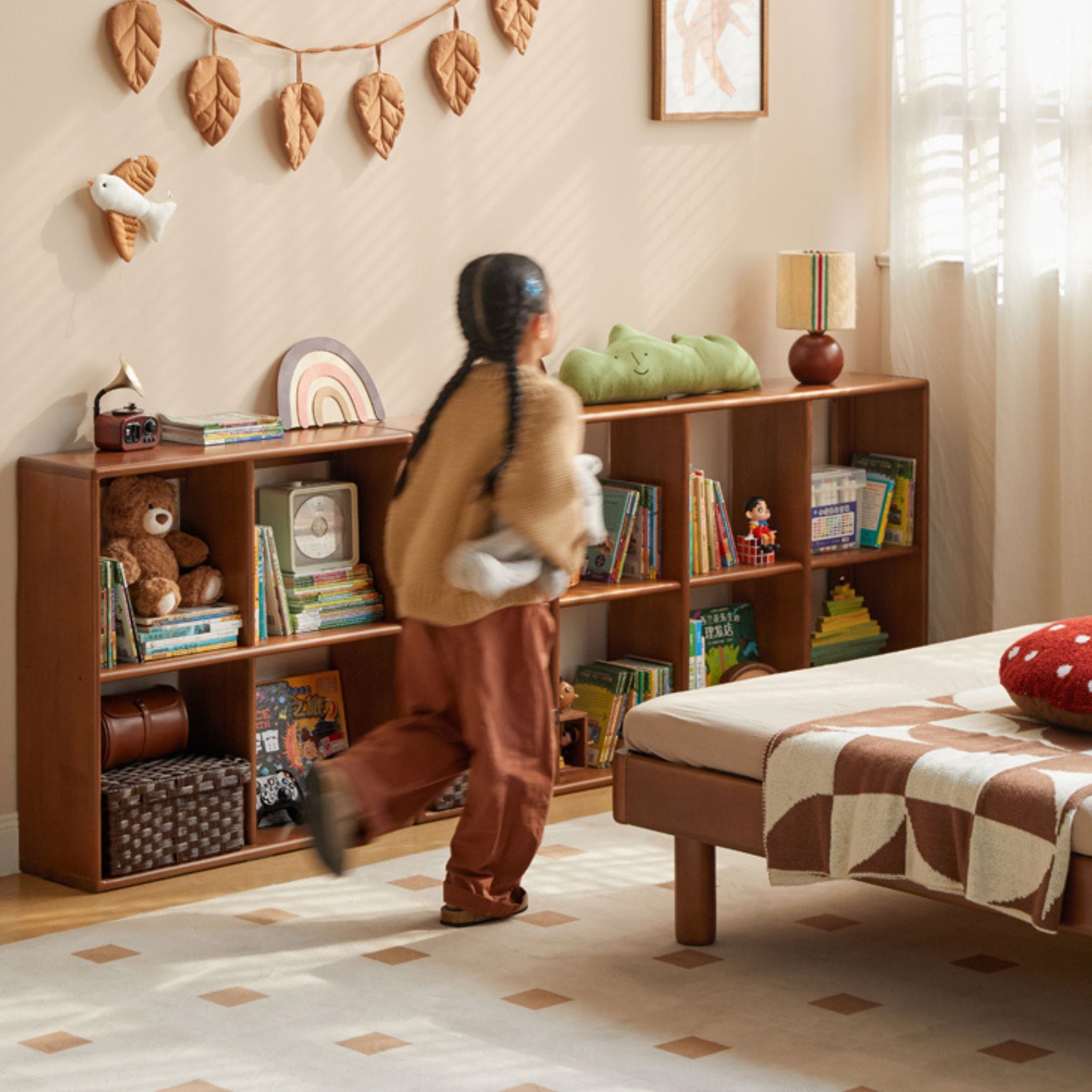 solid wood children's bookcase floor-standing wall rack home retro bookshelf free combination ...