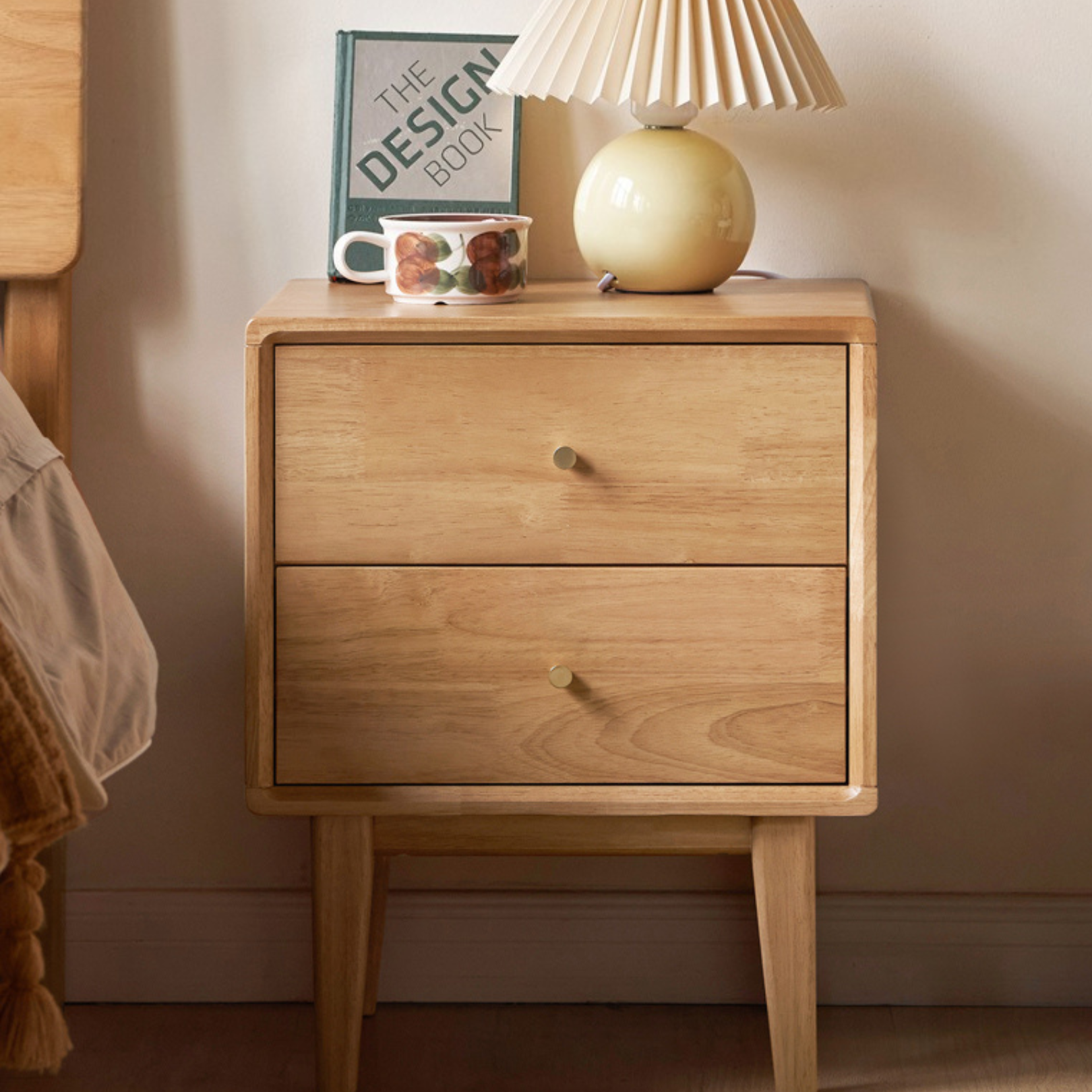 All Solid Wood Bedside Table Bedroom Rubber Wood Bedside Table Modern Minimalist Home Drawer Cabinet Storage Cabinet 15.7x13.8x19.7 inch 40x35x50cm