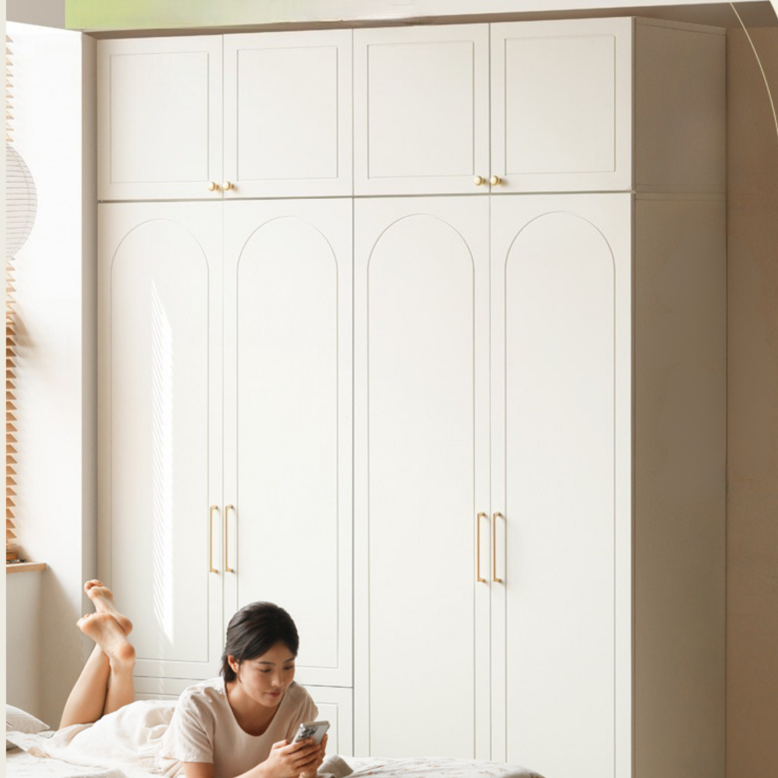 Solid Wood Wardrobe French Cream Style Bedroom Wardrobe Home Dressing Room Simple White Storage Cabinet 35.43x23.22x78.74 inch 90x59x200 cm Warm