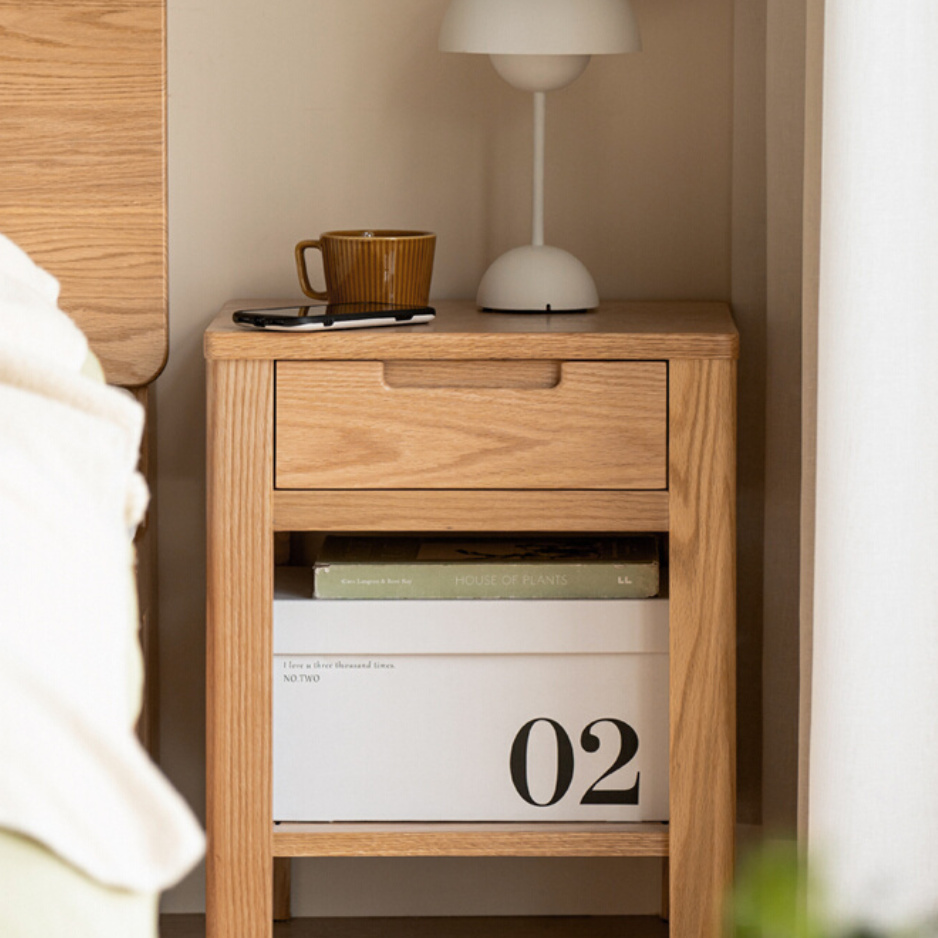 Oak, Beech Solid Wood, Solid RubberWood Nightstand.