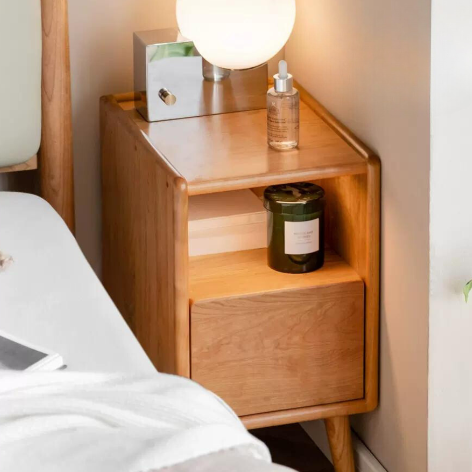 solid wood bedside table bedroom ultra narrow cherry wood storage cabinet simple bedside table drawer cabinet with light