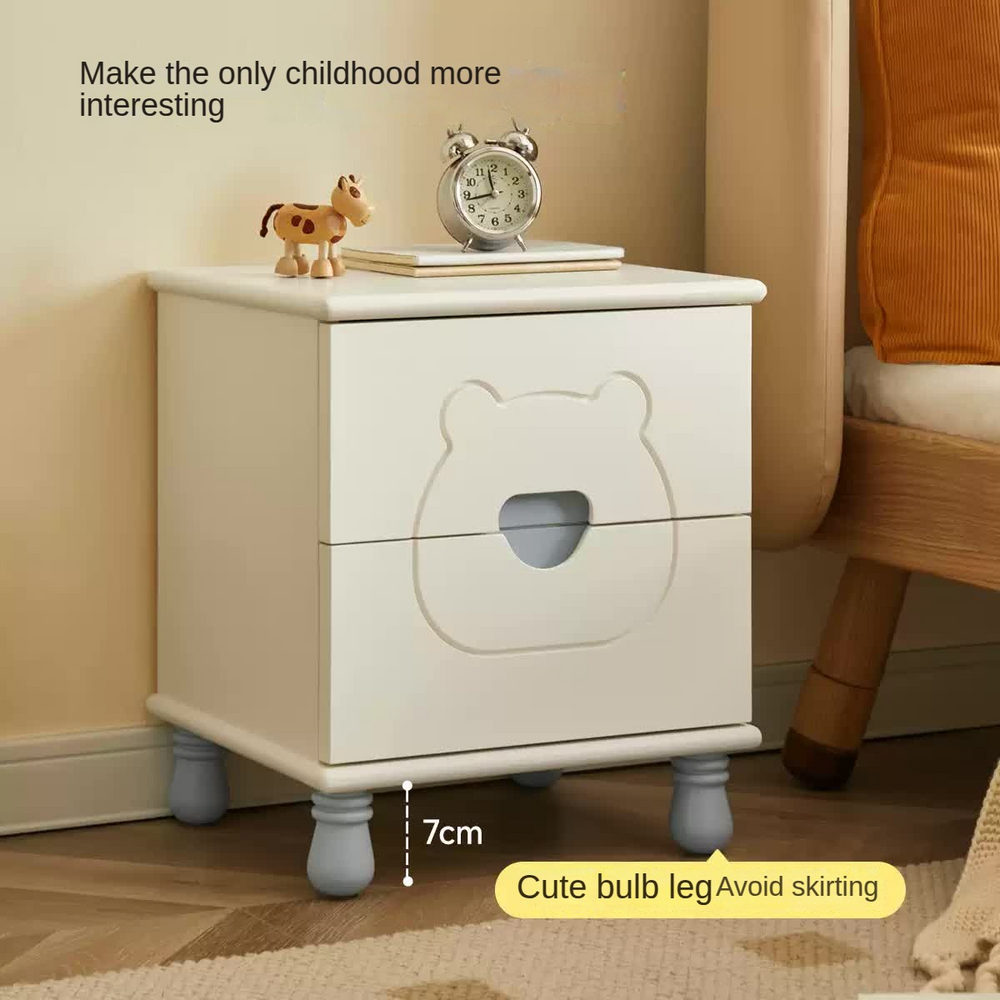 solid wood children's bedside table cream style cute creative storage ...
