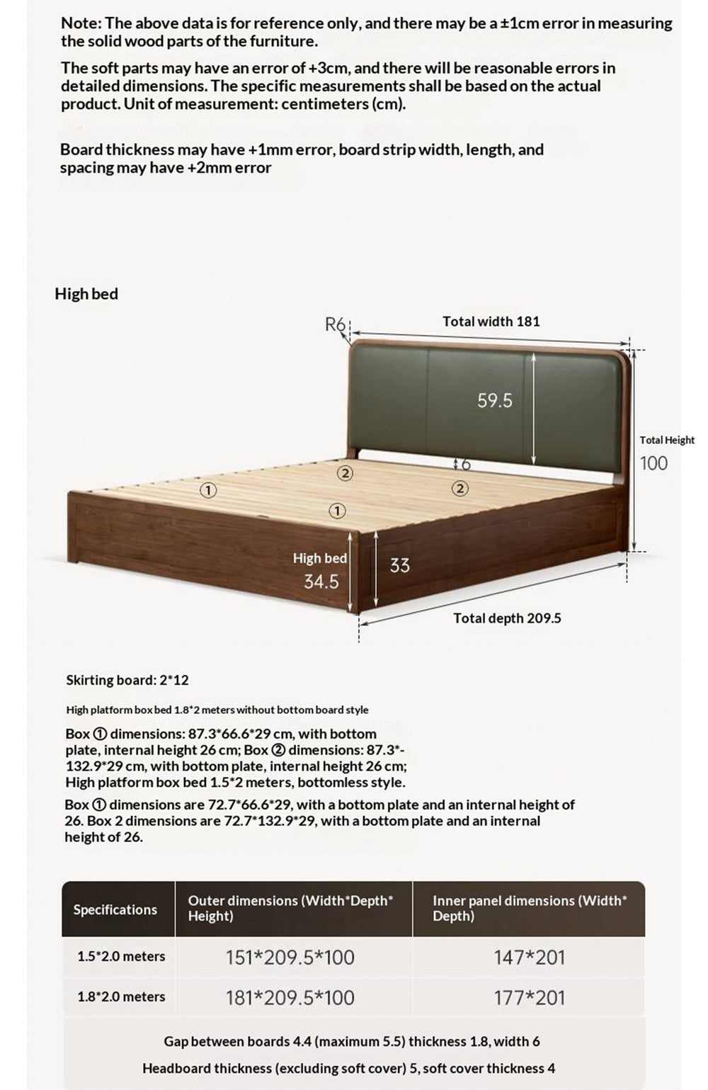 Black Walnut Solid Wood Box Bed — Soft Headboard, Italian Light Luxury
