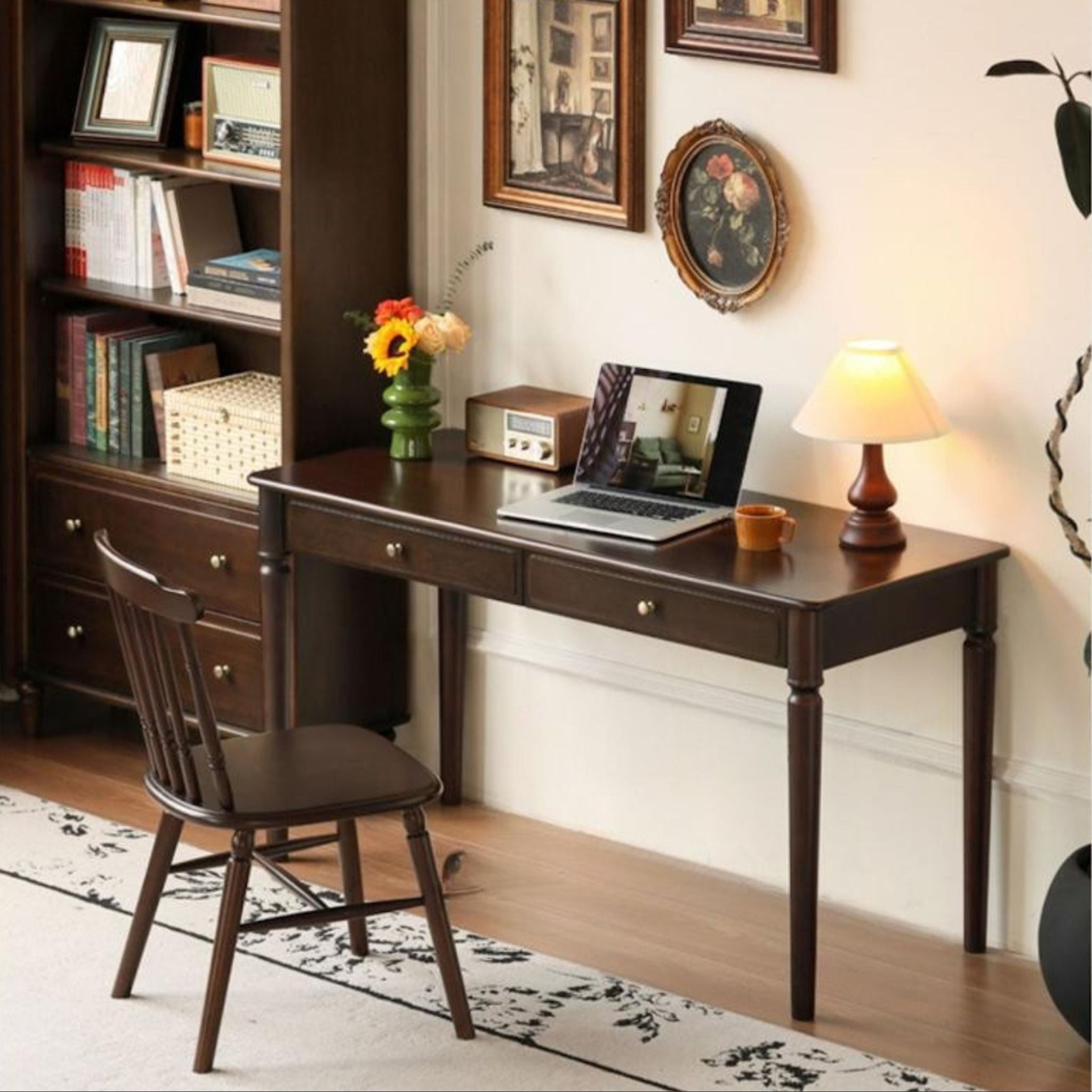 Solid Wood Desk American Retro Study Desk Middle Ages Walnut Color Home ...