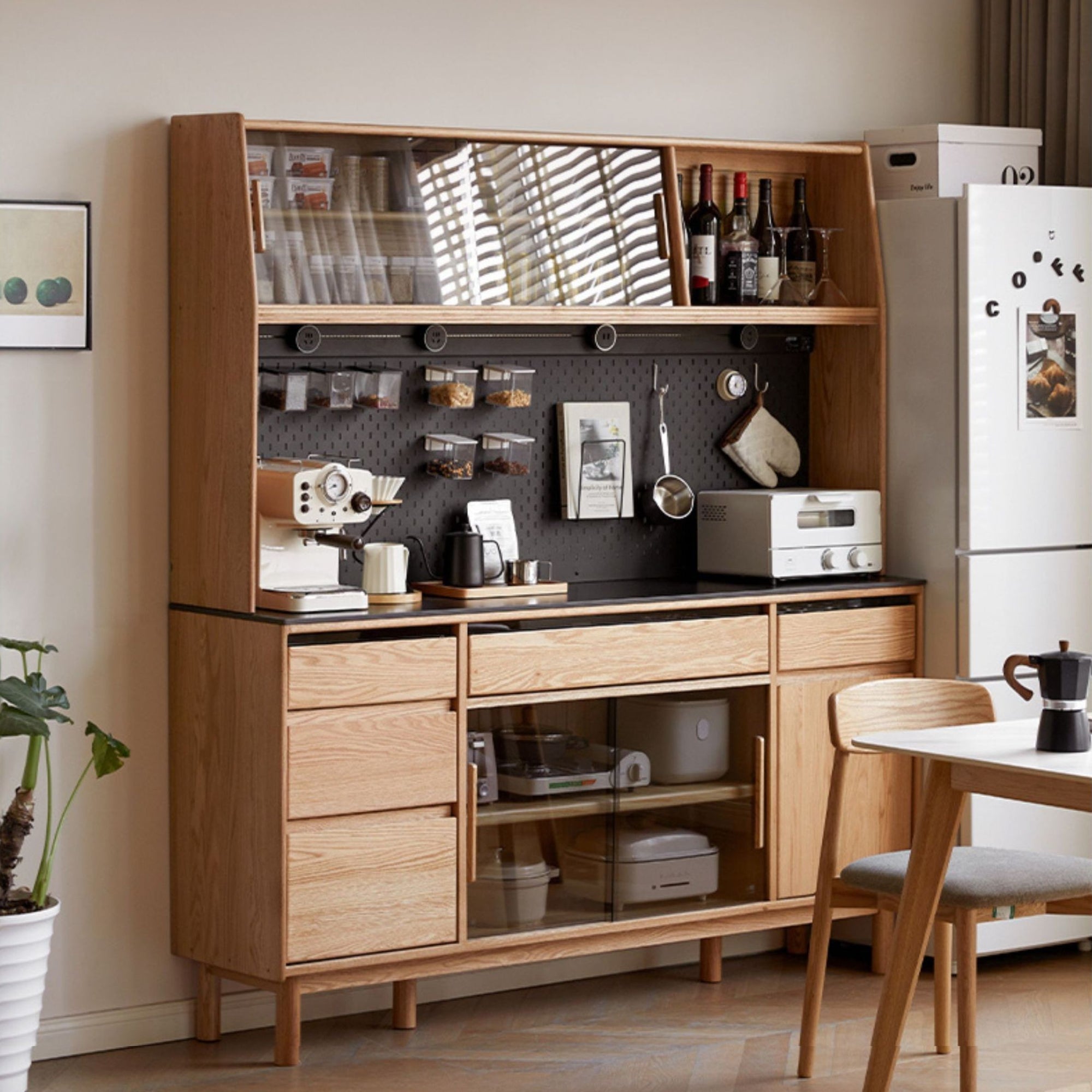 Solid Wood Sideboard Modern Simple Restaurant Storage Cabinet Oak Rock ...