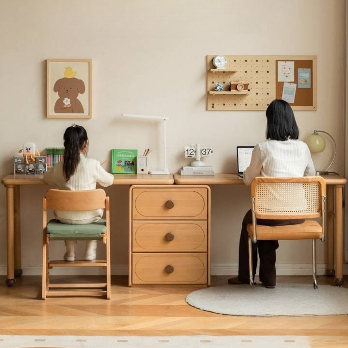 Beech Solid Wood Kids Double Desk