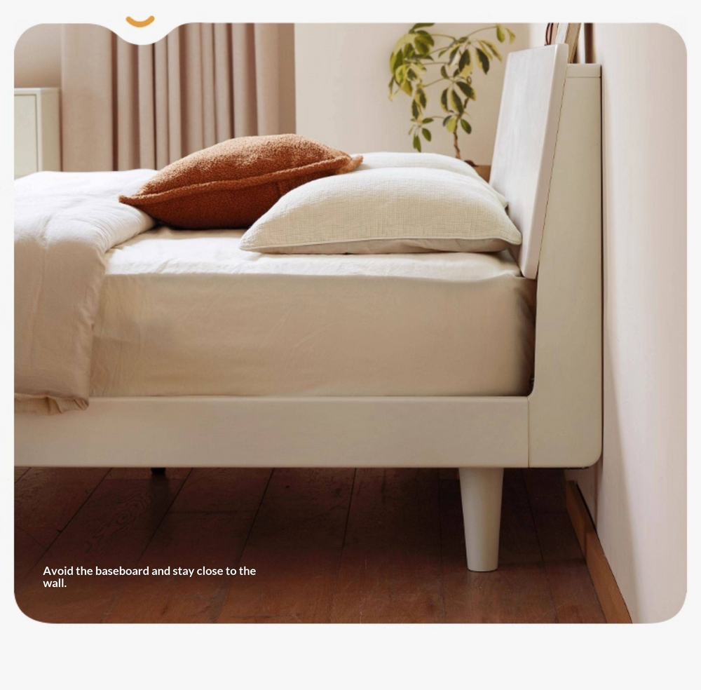 Pine Solid Wood Bed — Modern Minimalist Style with Creamy Design and N