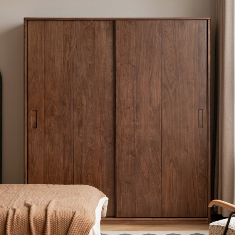 all solid wood sliding door wardrobe home bedroom black walnut sliding ...