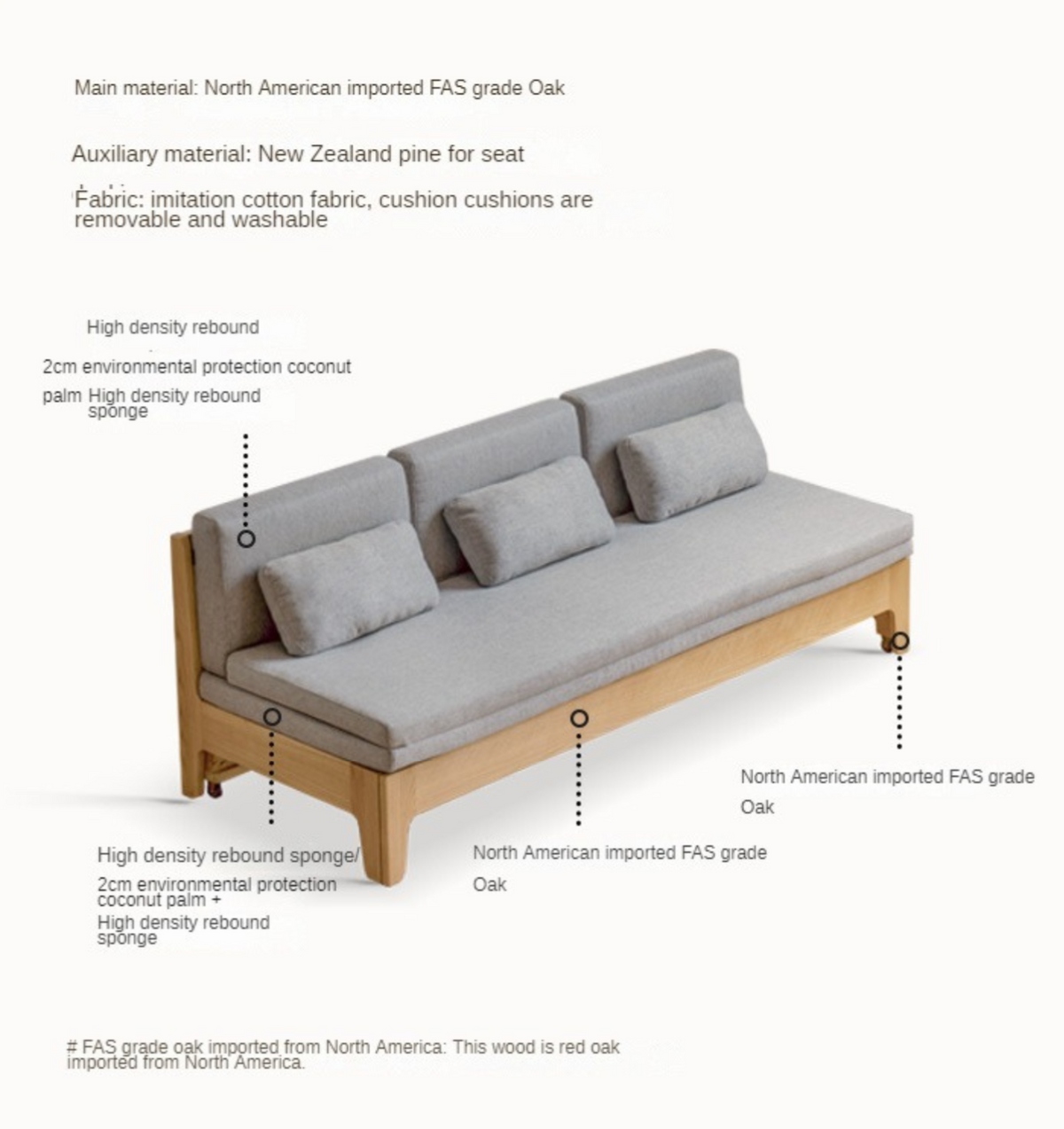 Oak Solid Wood Sleeper Sofa