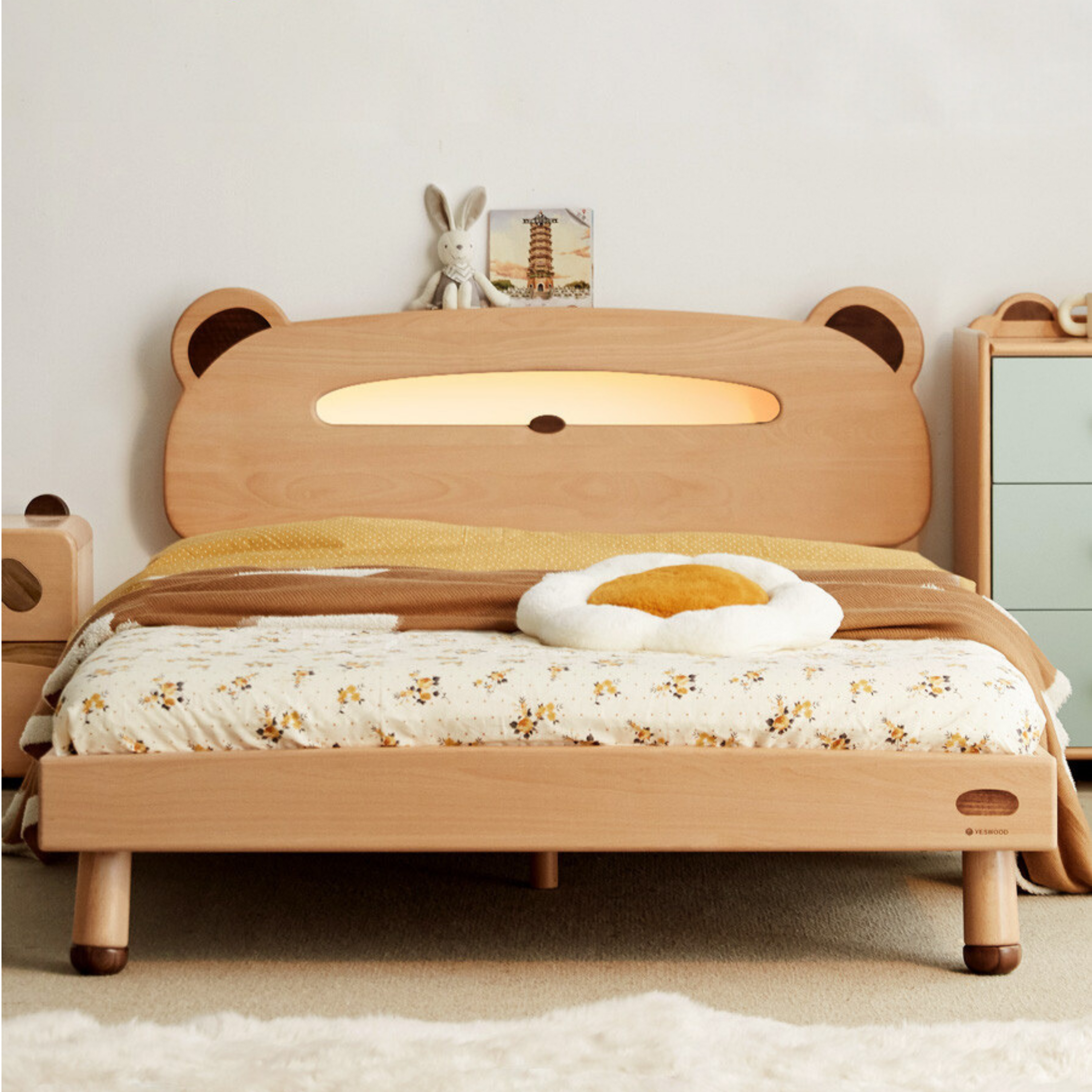 Beech,Oak,Poplar Solid Wood Children's Bed with Light