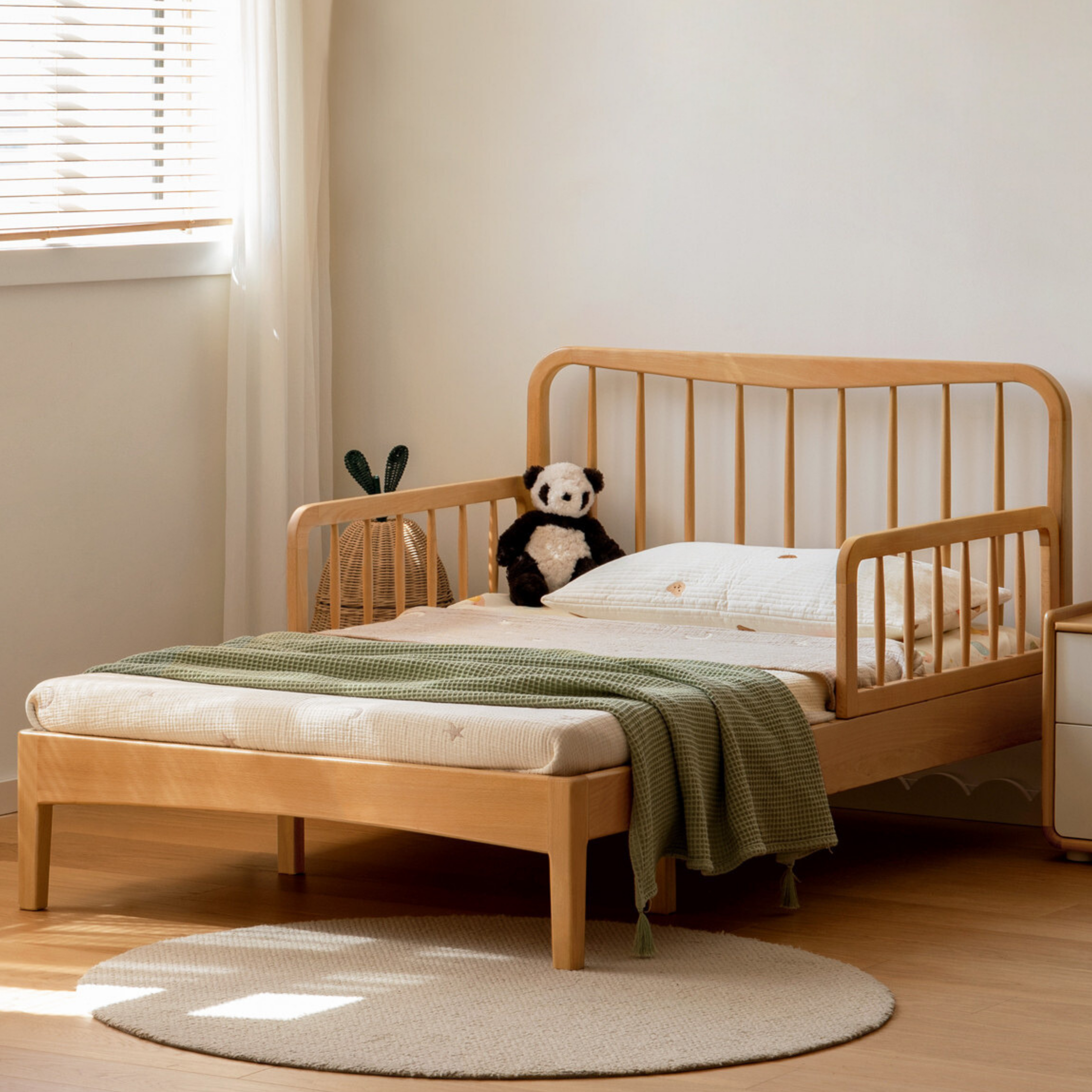 solid wood children's bed retractable simple bedroom single bed ...