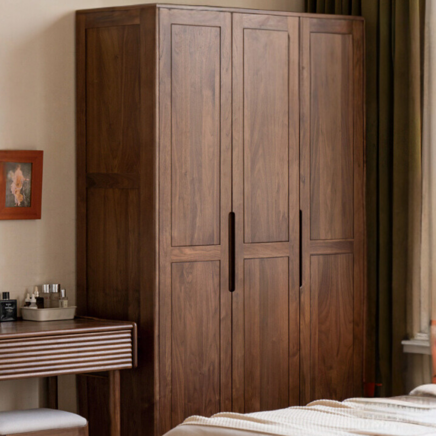 Solid Wood Wardrobe Home Bedroom Black Walnut Wardrobe Small Apartment ...
