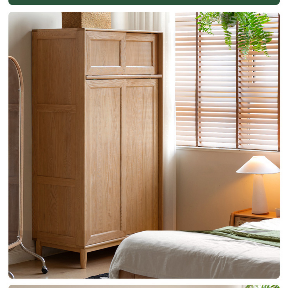 Solid Wood Wardrobe Simple Oak Small Apartment Floor Wardrobe Sliding ...