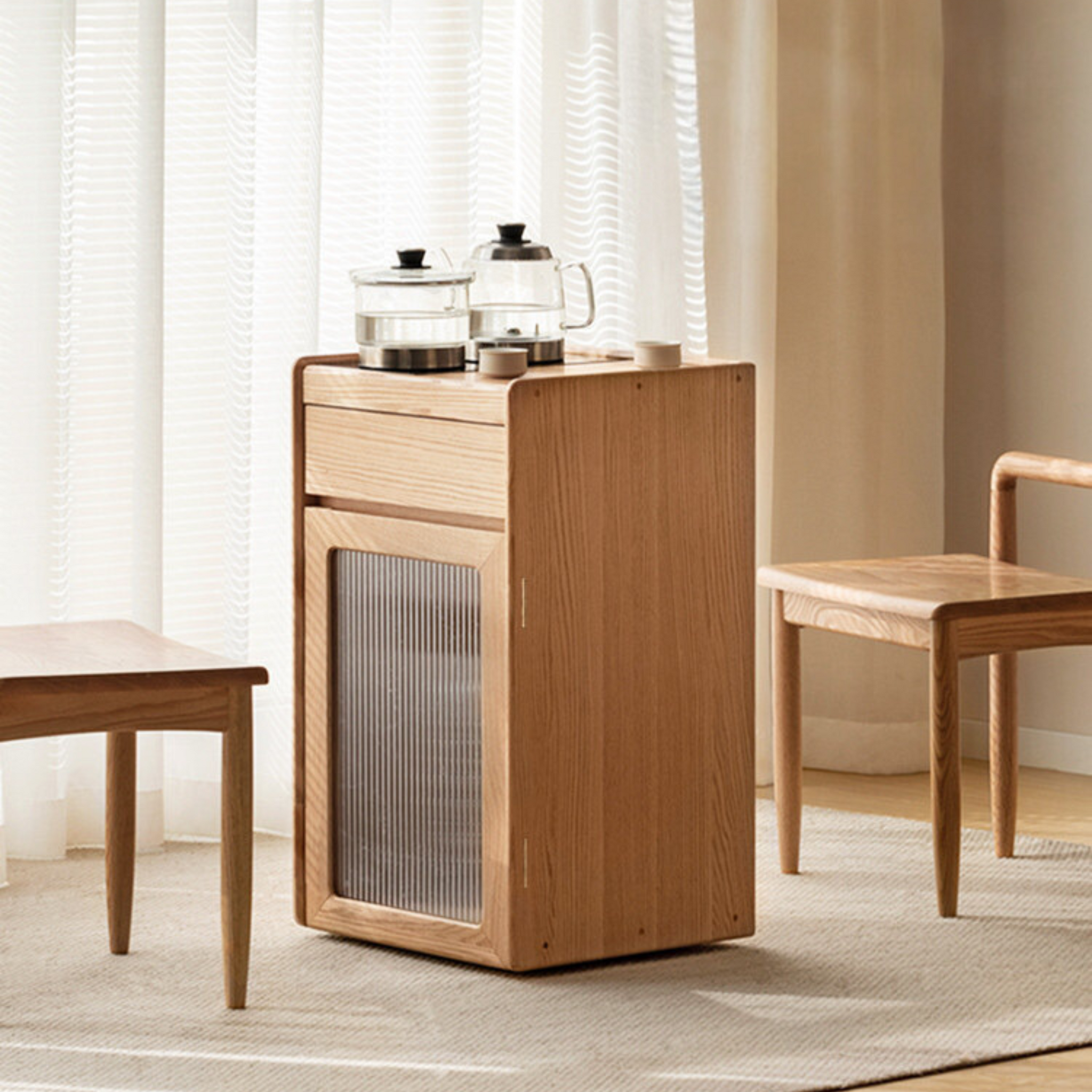 solid wood movable tea cabinet small apartment tea table living room ...