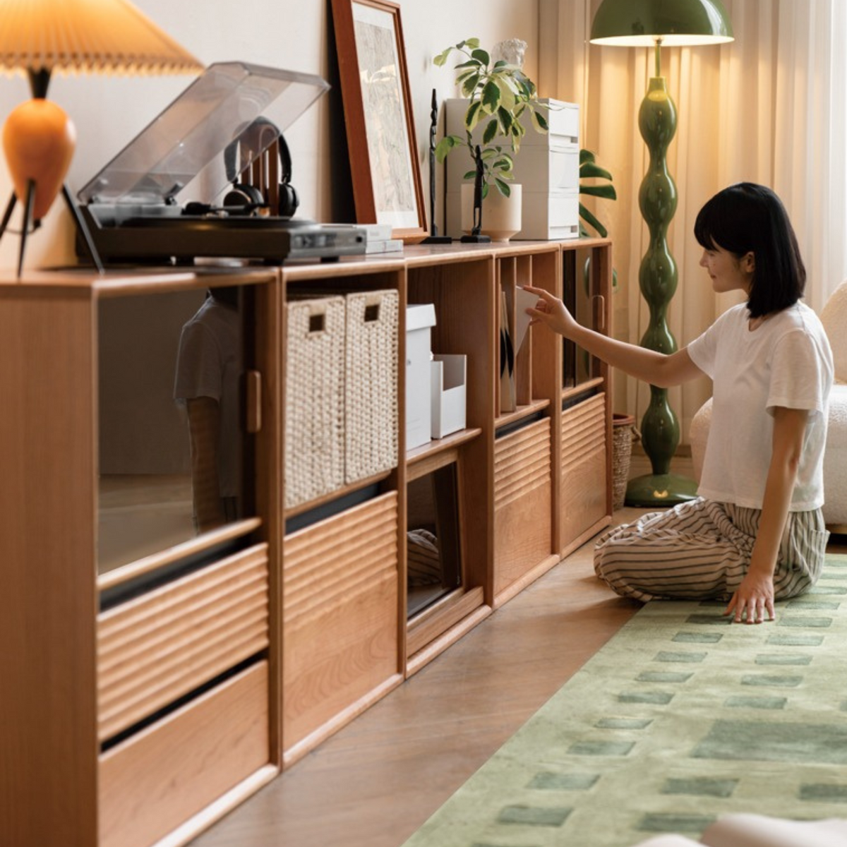 Solid wood bookcase simple cherry wood bookcase open storage cabinet ...