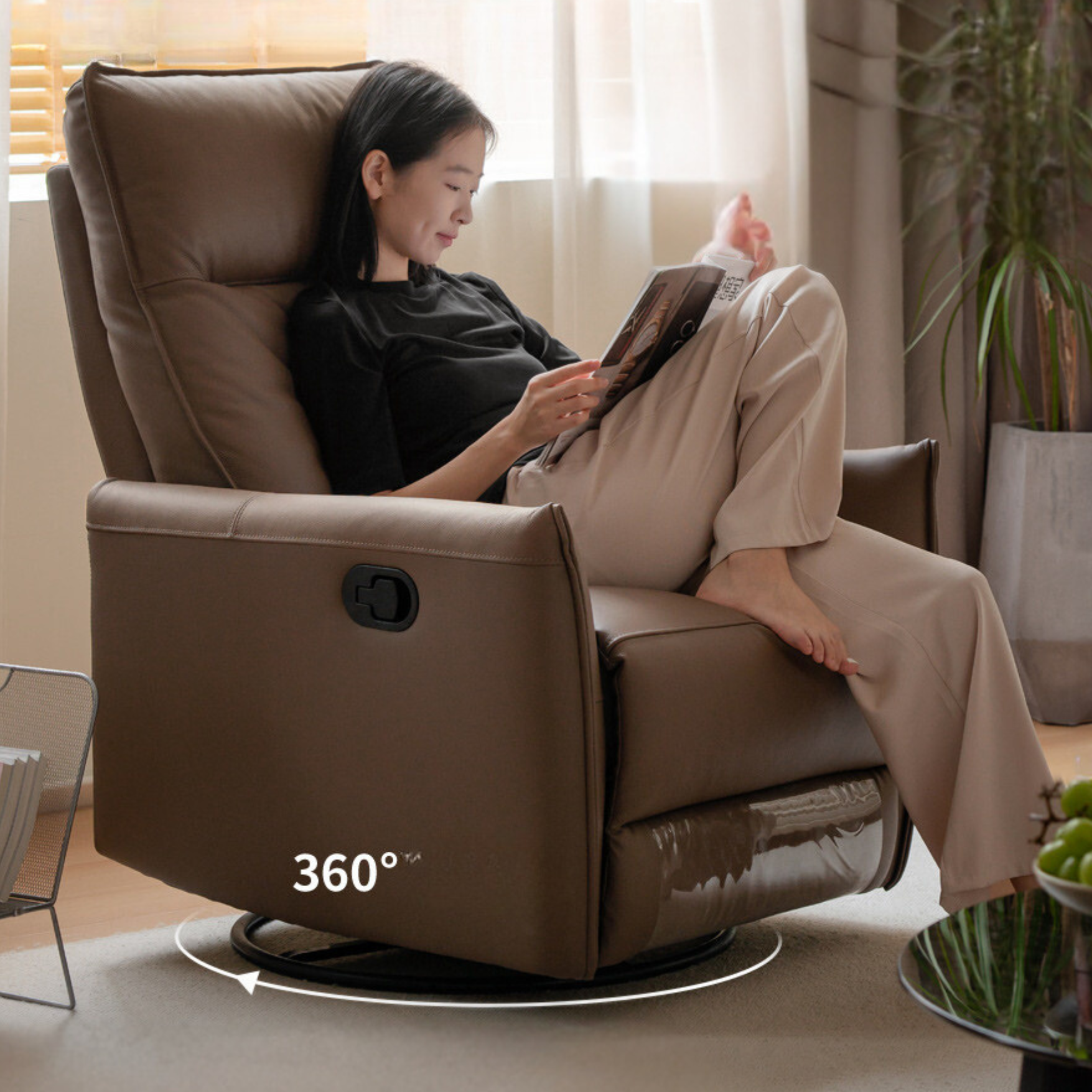leather sofa chair living room multifunctional rotating single chair ...