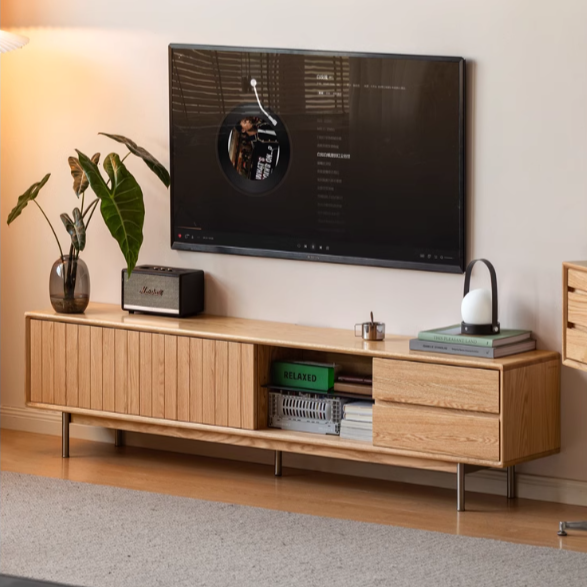 solid wood TV cabinet living room modern simple storage cabinet oak log ...