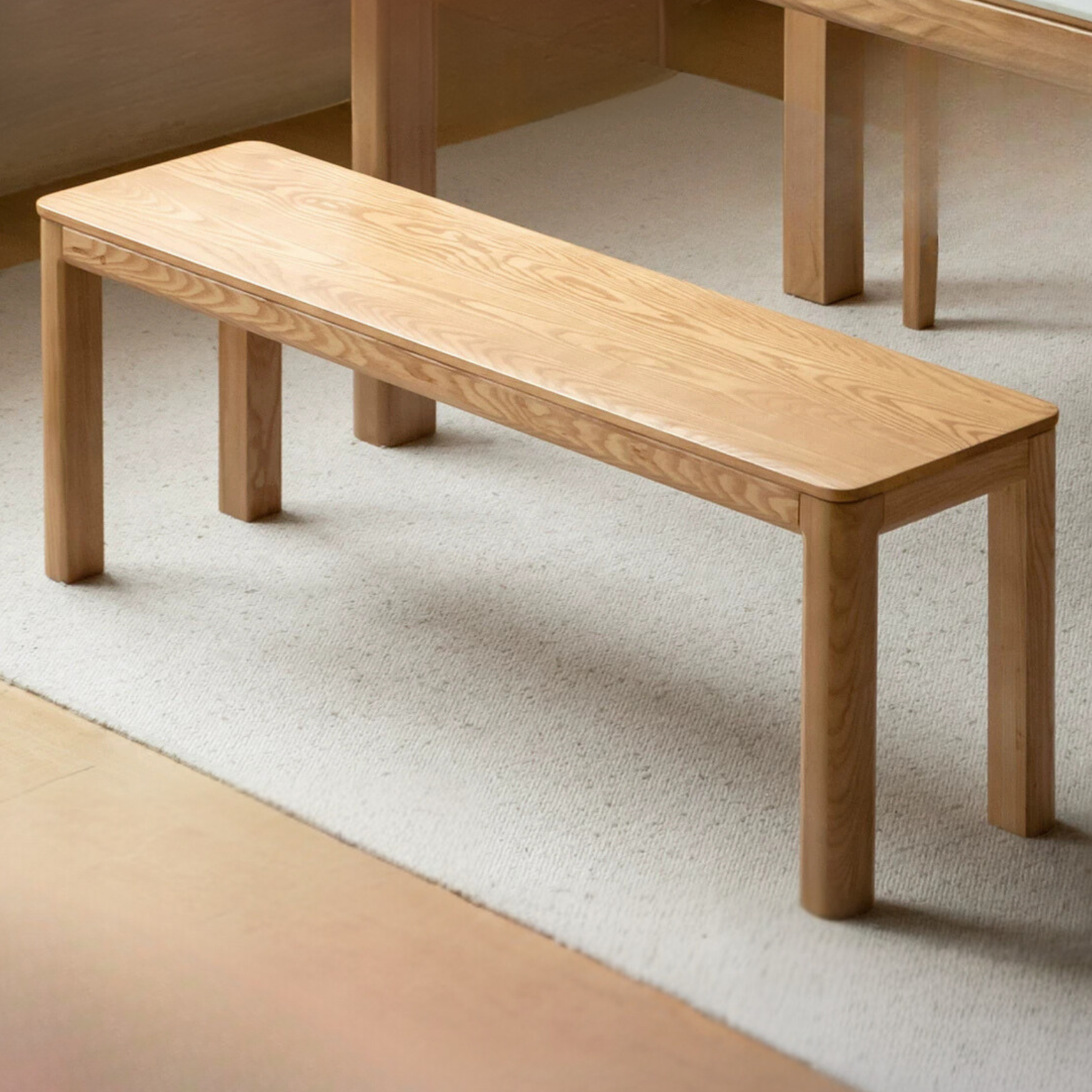 Solid Wood Long Bench Nordic Ash Wood Bed End Bench Modern Simple Bench ...