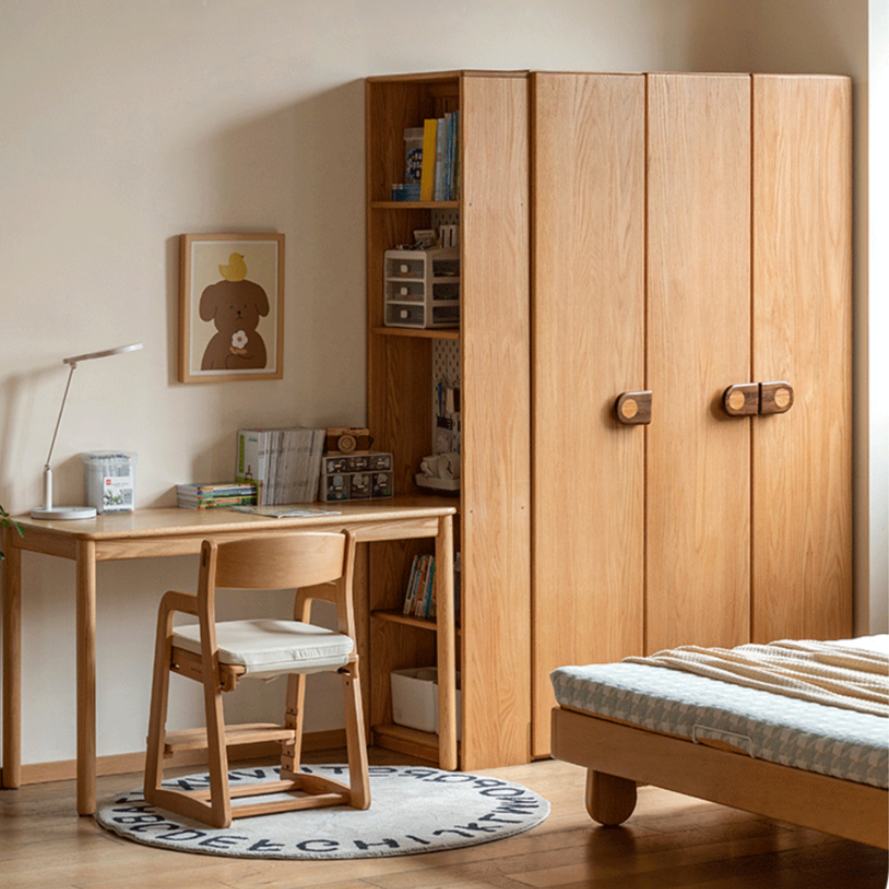 solid wood children's wardrobe with desk and bookcase combination for ...