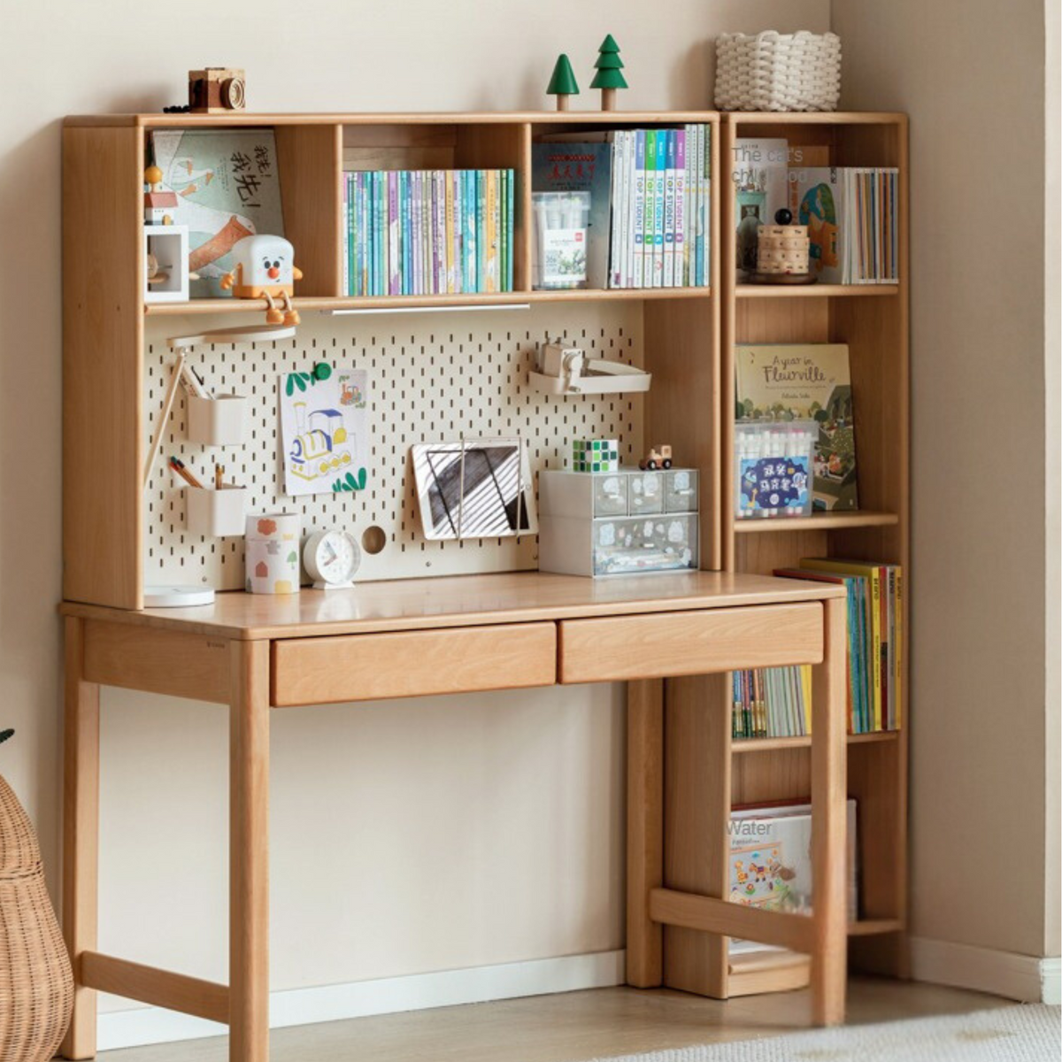 solid wood children's desk bookcase integrated study table student ...