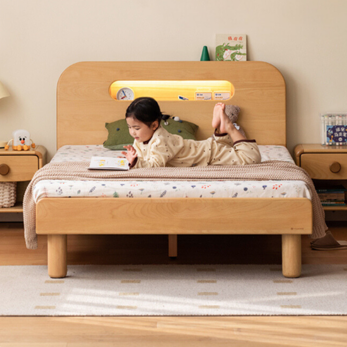 Solid Wood Children's Bed Bedroom Storage Bed Boy. 1.5-meter Single Bed ...