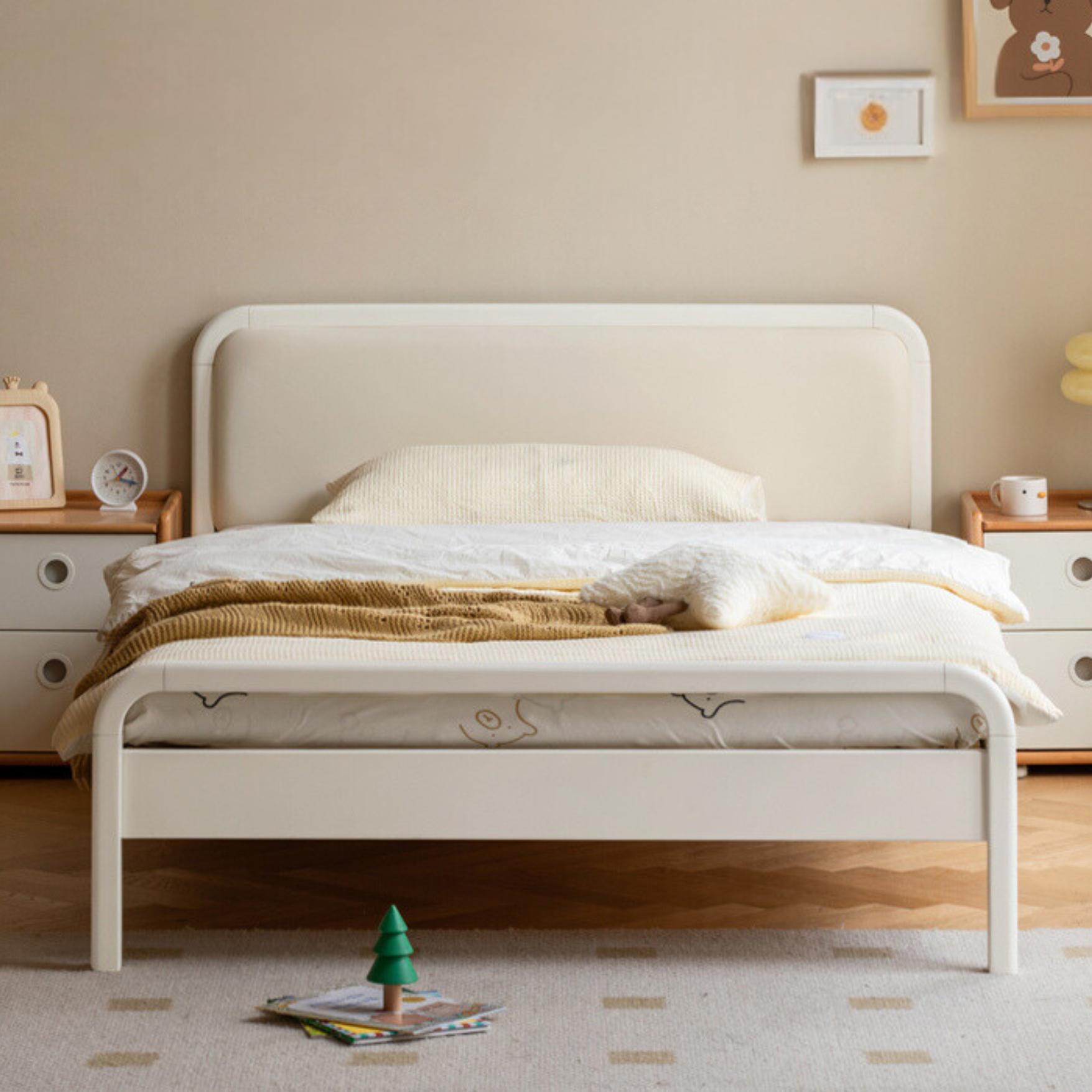 Solid Wood Children's Bed Soft Bed Head Boy Single Bed Girl Princess ...