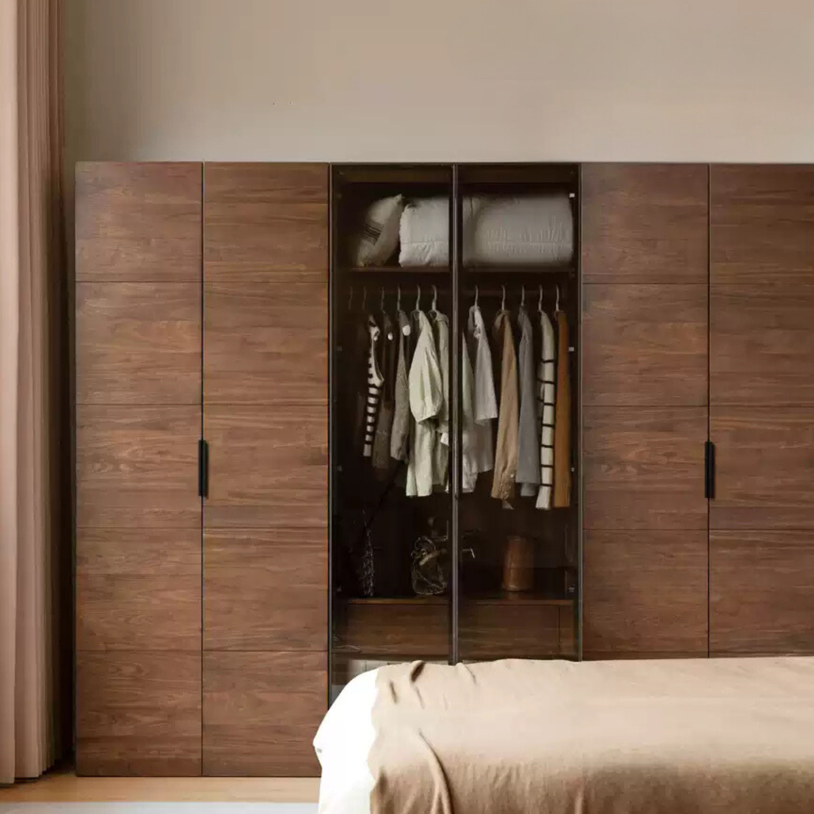 solid wood wardrobe bedroom home black walnut combination cabinet three ...