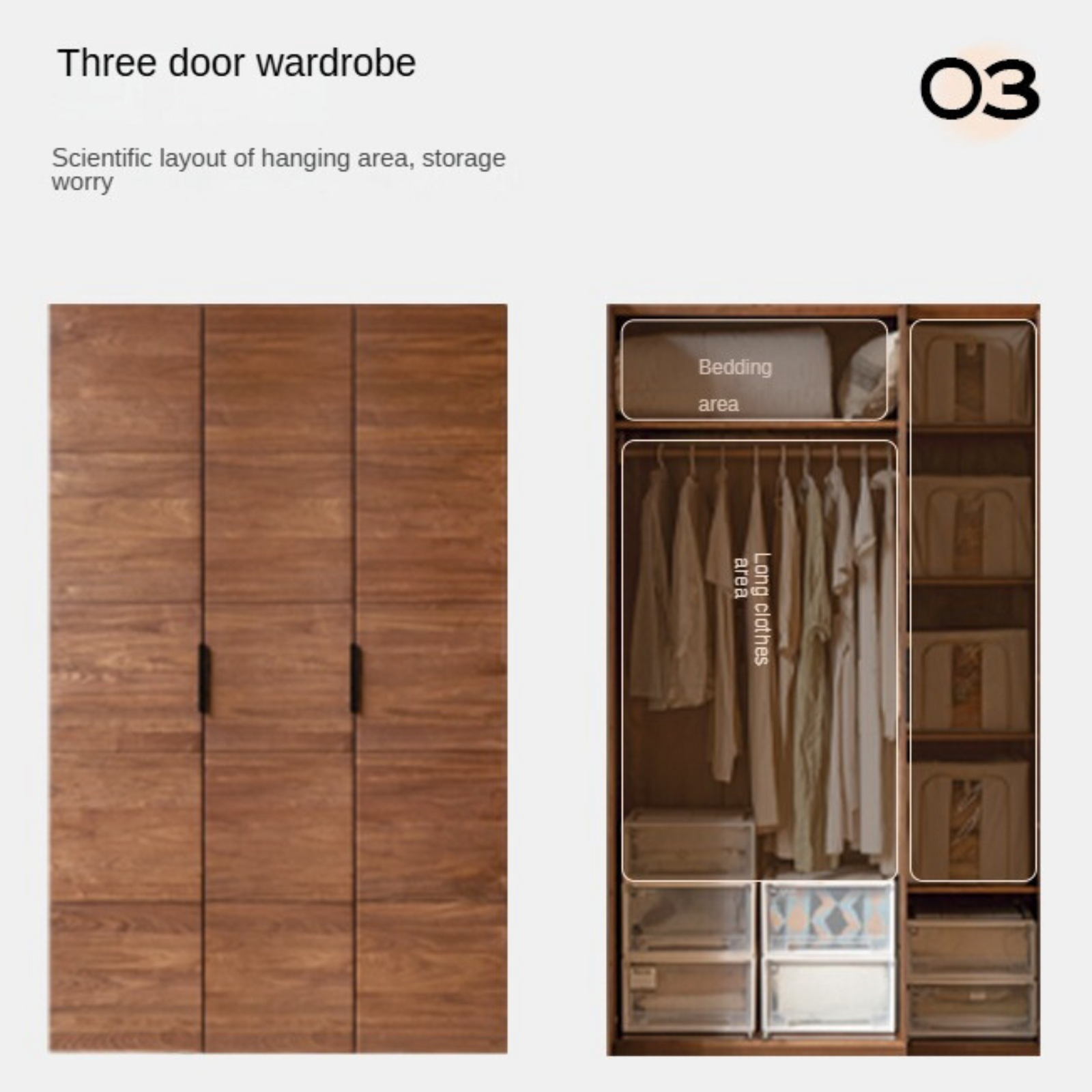solid wood wardrobe bedroom home black walnut combination cabinet three ...