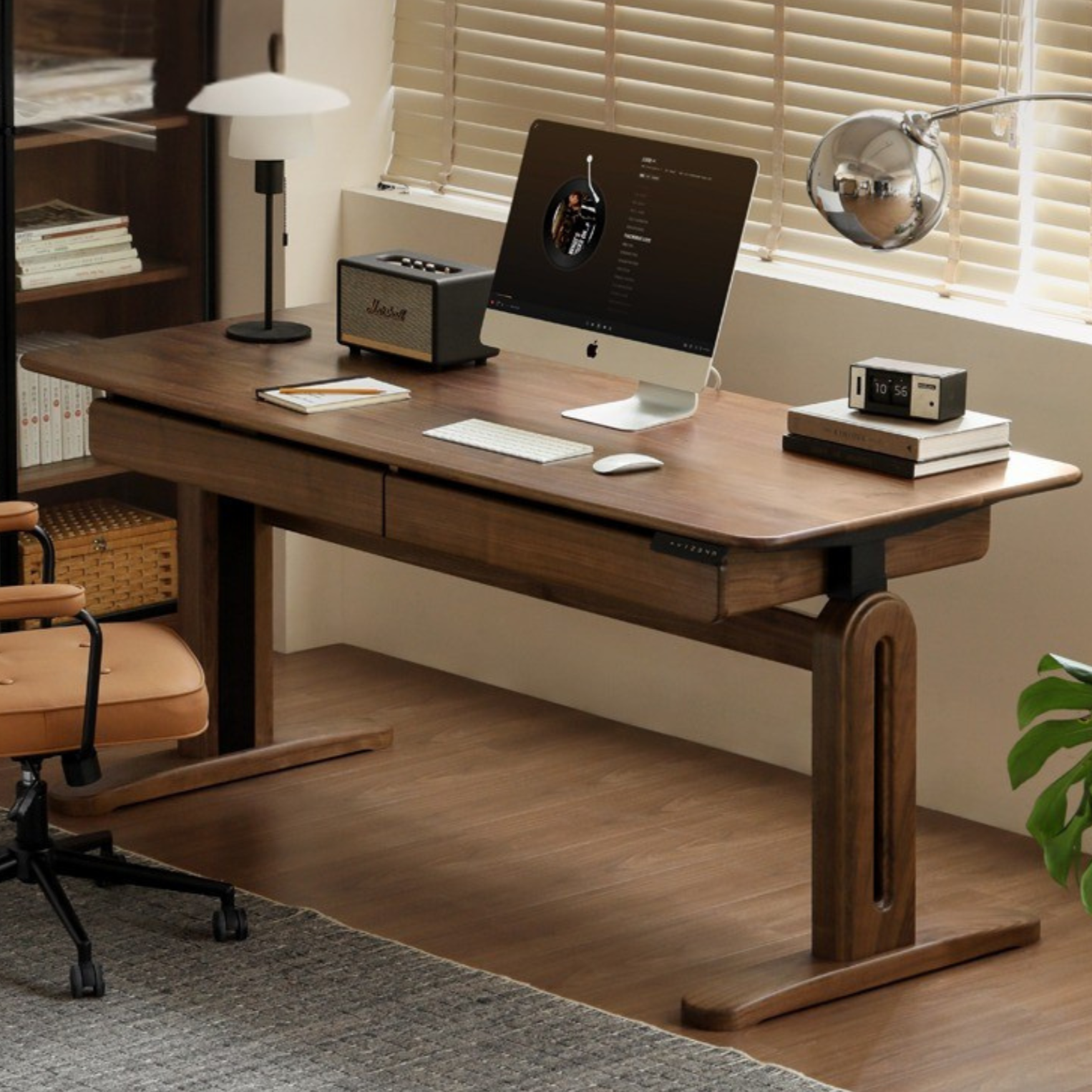 Solid Wood Desk Study Room Simple Computer Desk Black Walnut Electric ...