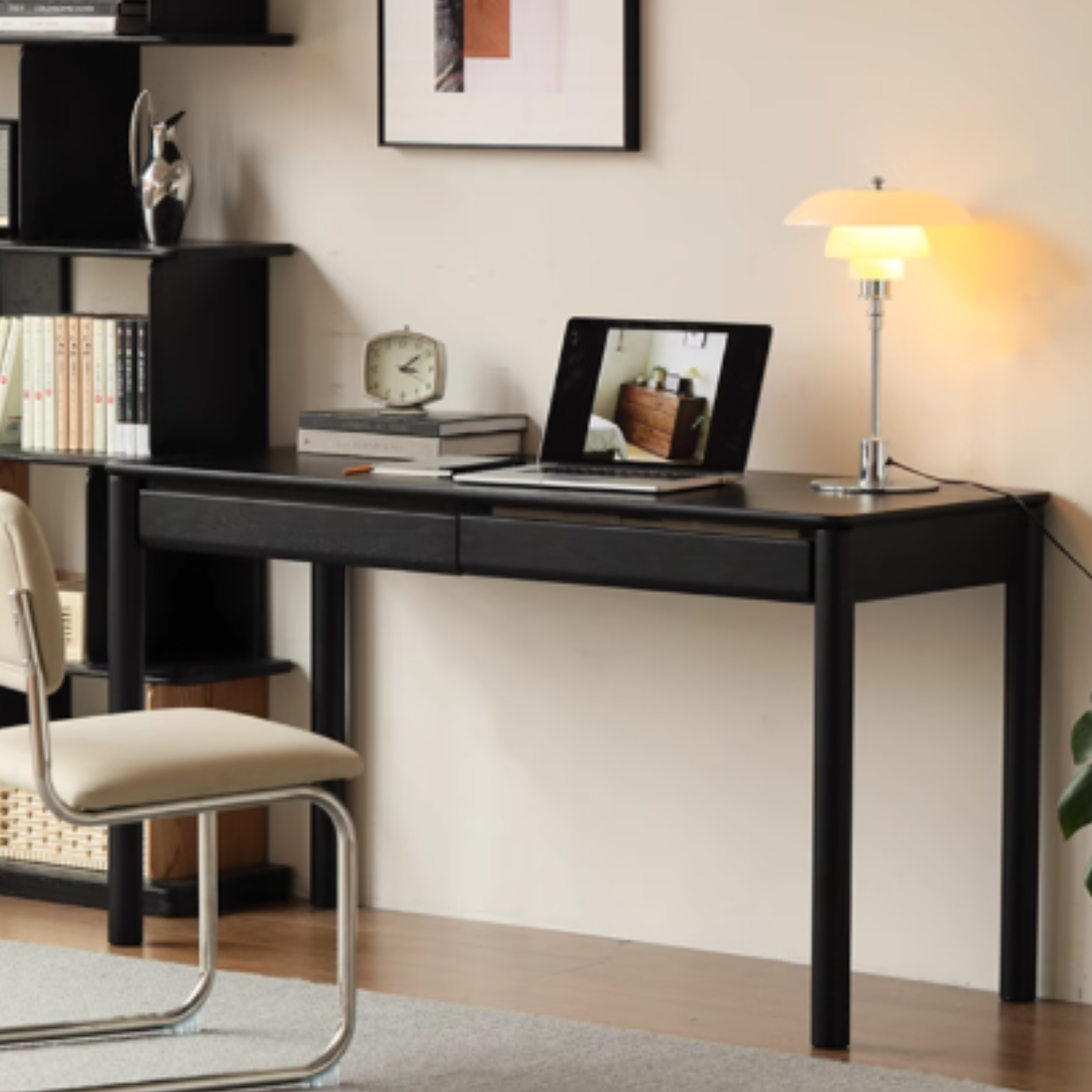 Solid Wood Desk Modern Simple Study Desk Oak Black Computer Desk Home ...