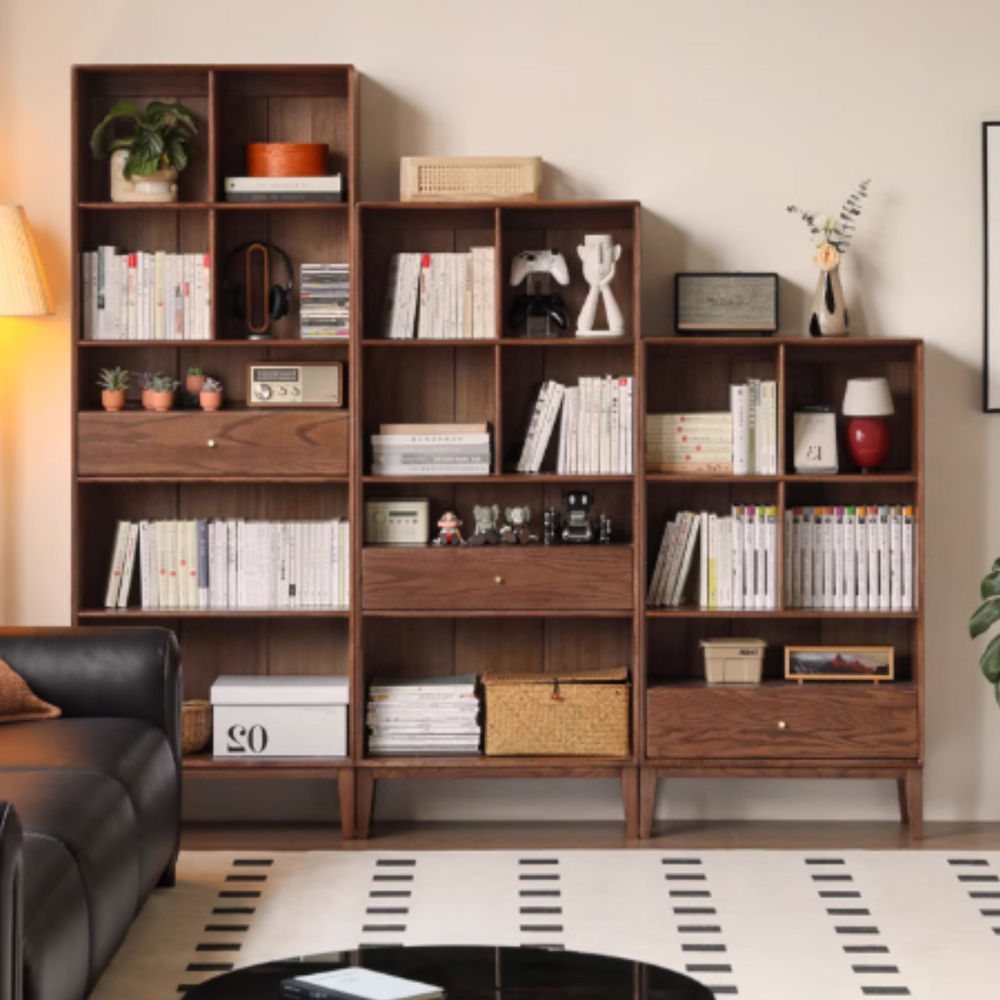 solid wood bookcase modern simple study open storage cabinet walnut ...