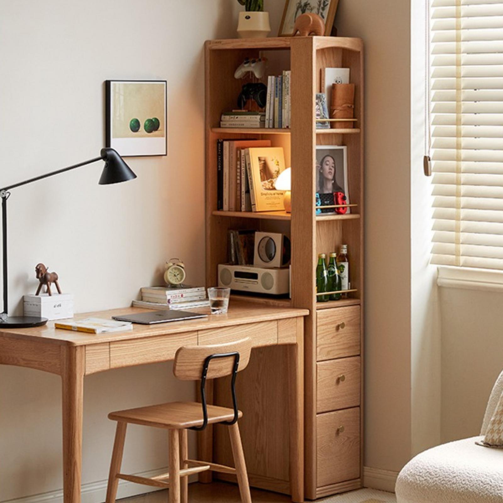 Solid Wood Bookcase Study Modern Simple Storage Cabinet Oak Small ...