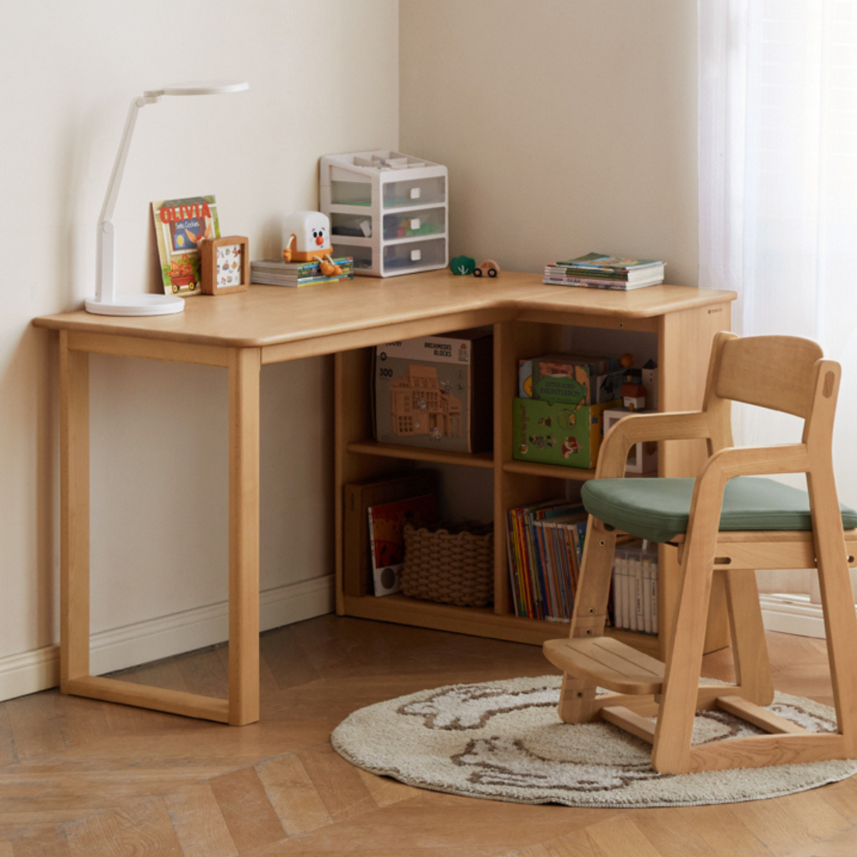 solid wood children's corner desk bookcase integrated combination study ...