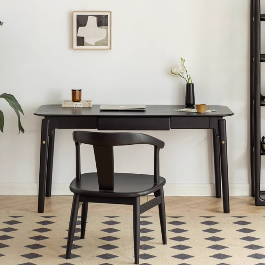 black solid wood desk home study furniture oak student desk and chair ...