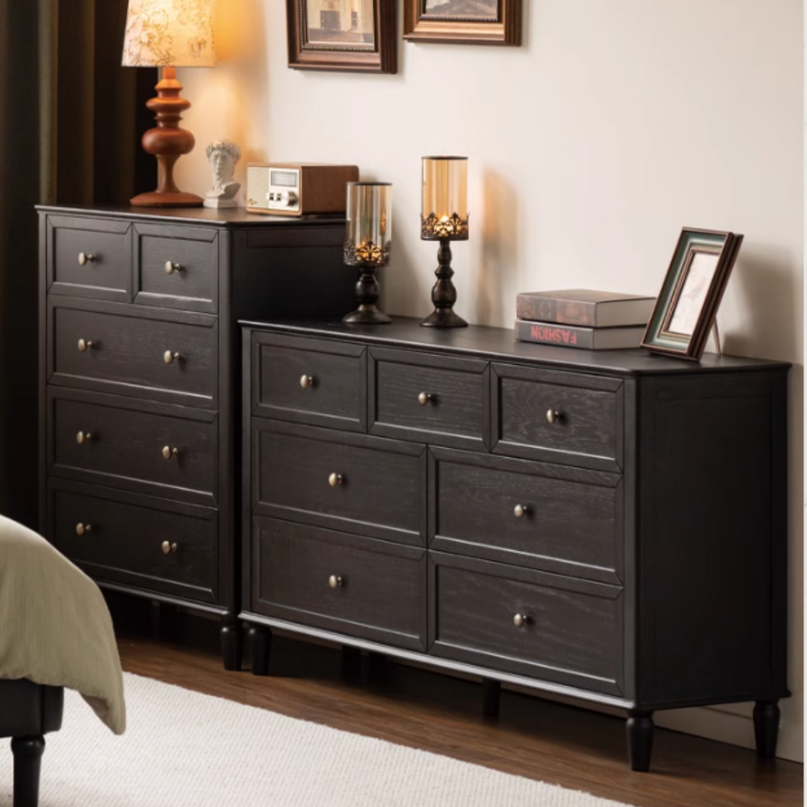 Solid Wood Cabinet Simple American Storage Cabinet Bedroom Black Oak ...