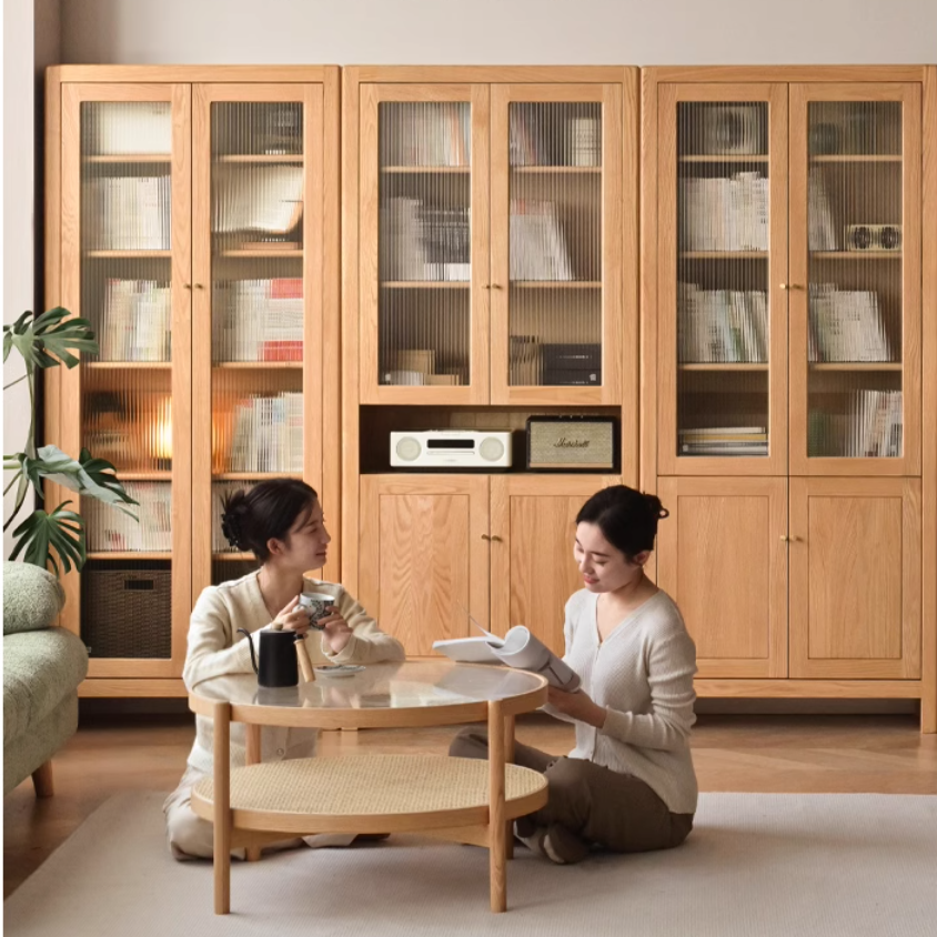 Oak, Solid Rubberwood Modern Minimalist Combination Bookcase