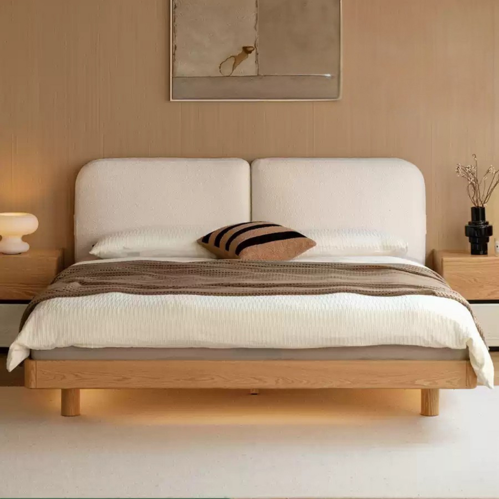 Solid Wood Bed Bedroom White Japanese style Lamb Fleece Soft Bag Bed ...