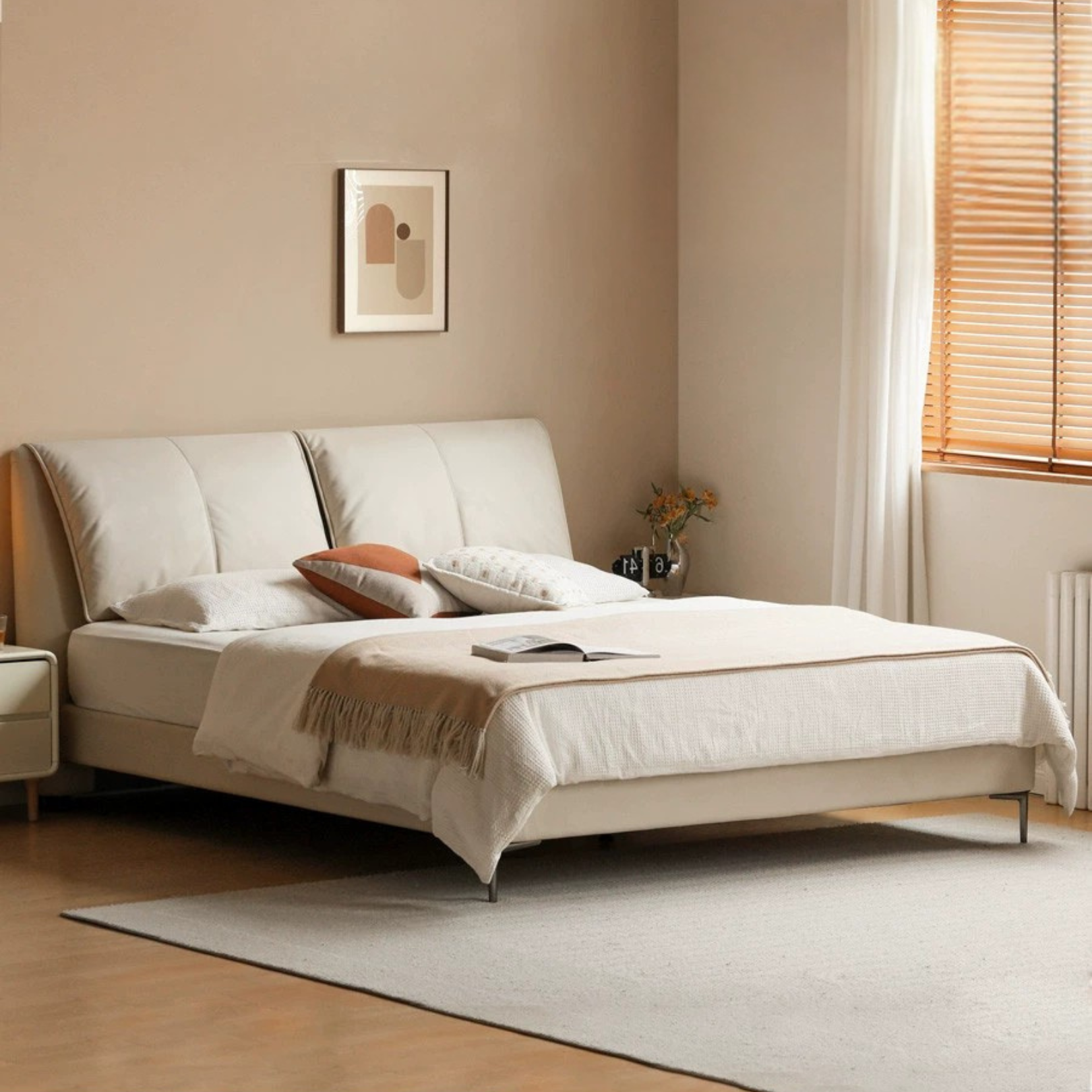 Fabric Bed Bedroom Elephant Ear Soft Bag Bed Minimalist Cream Style ...