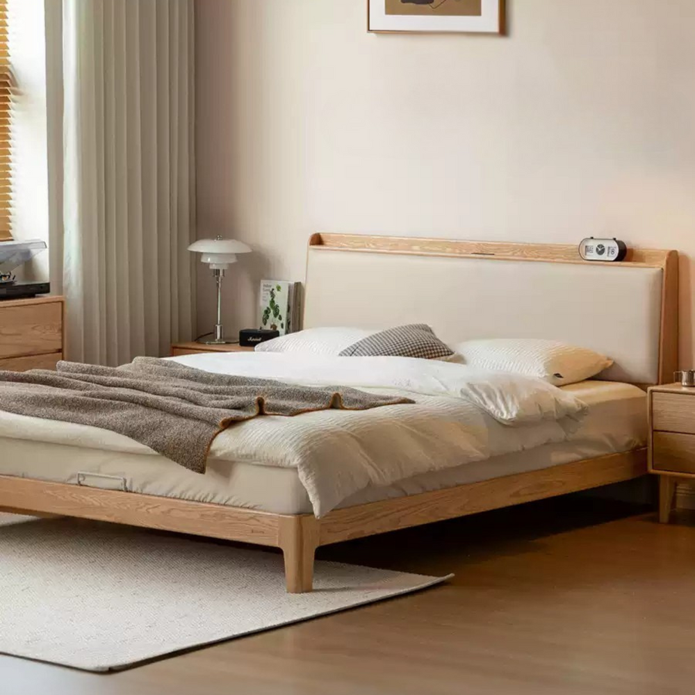 Full Solid Wood Bed, Double Bed, Oak Soft Leaning Bed, Modern and ...