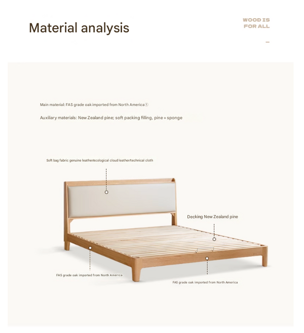 Full Solid Wood Bed, Double Bed, Oak Soft Leaning Bed, Modern and ...