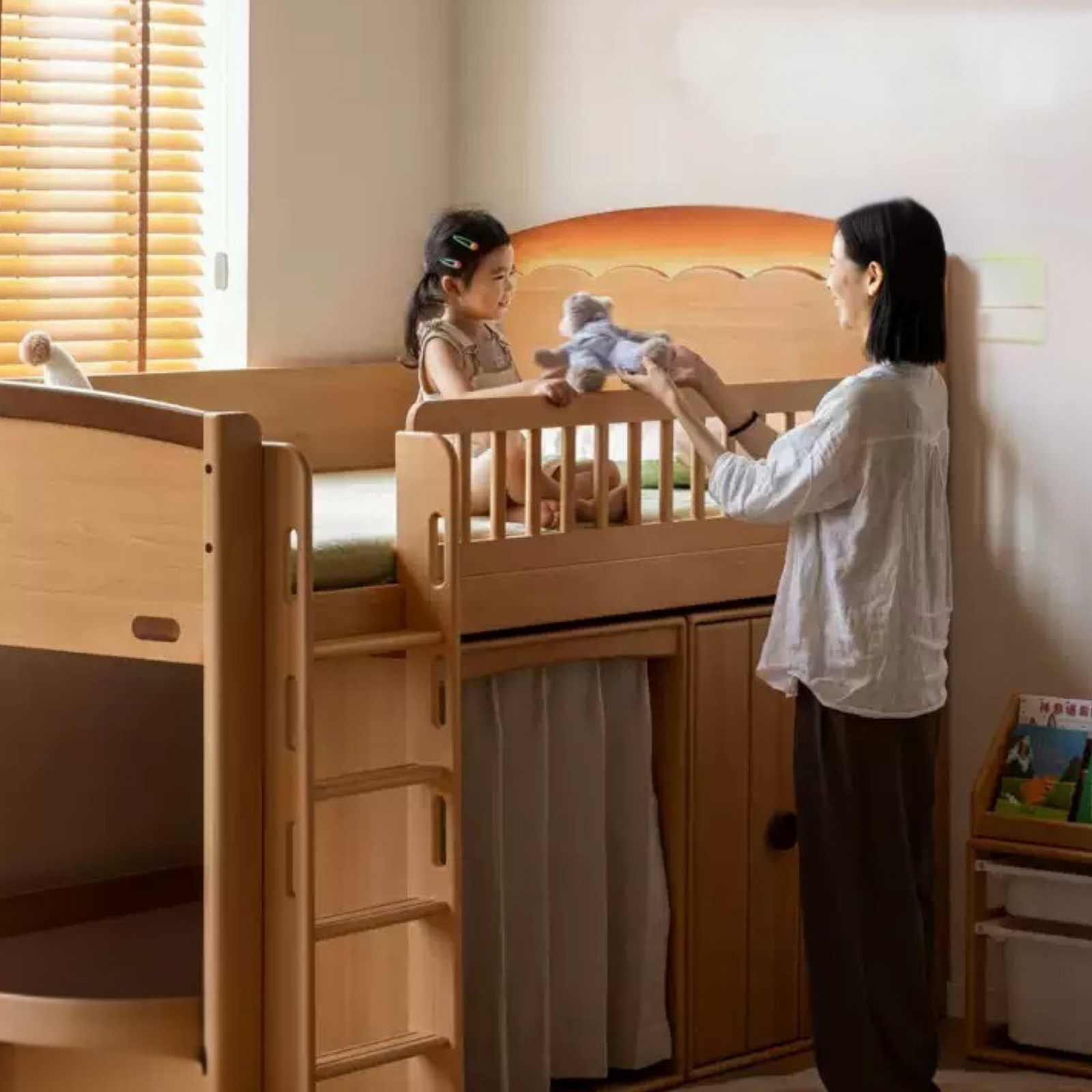 solid wood children's half-high bed log style with light guardrail bed ...