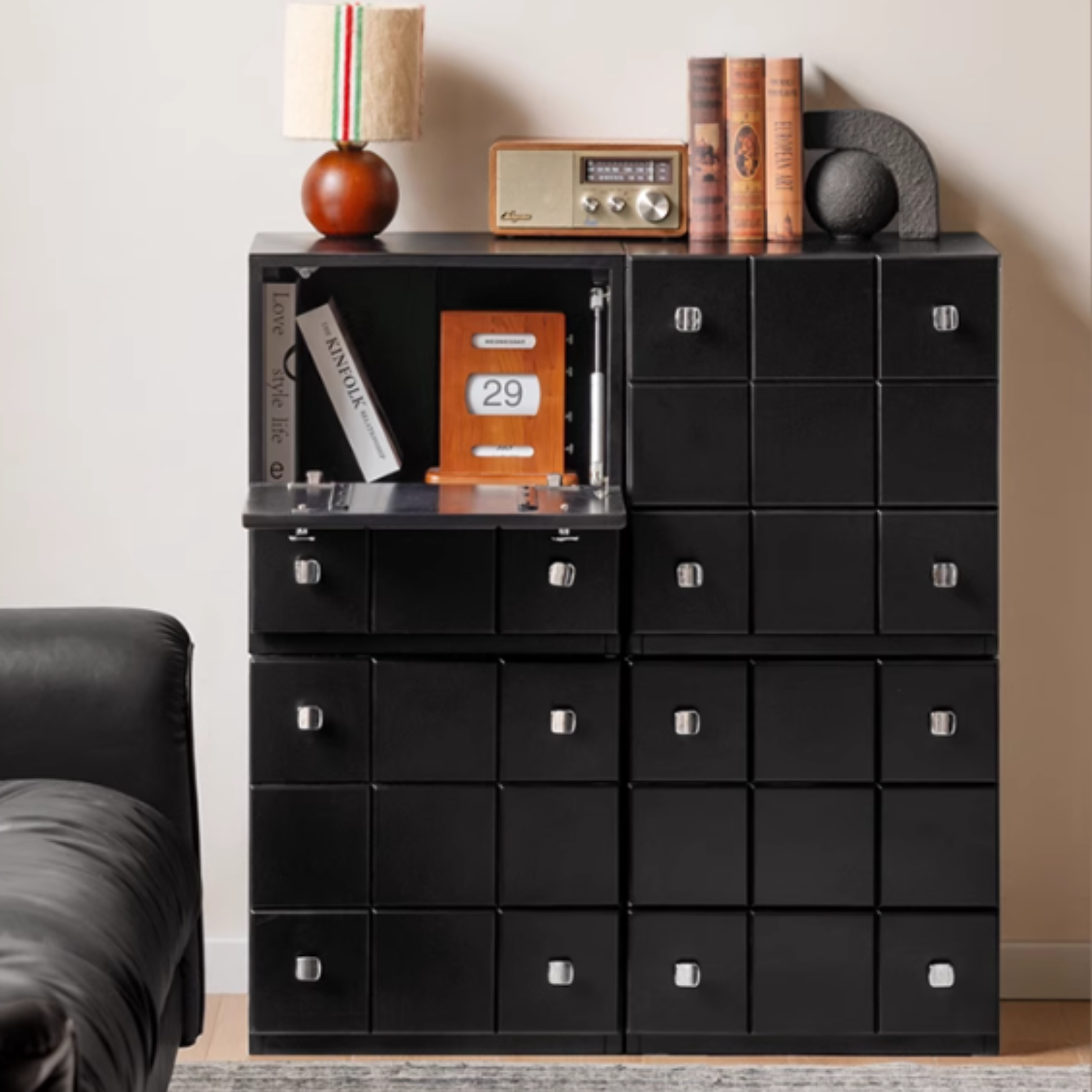 Solid Wood Bucket Cabinet Bedroom Black Storage Cabinet Modern Simple ...