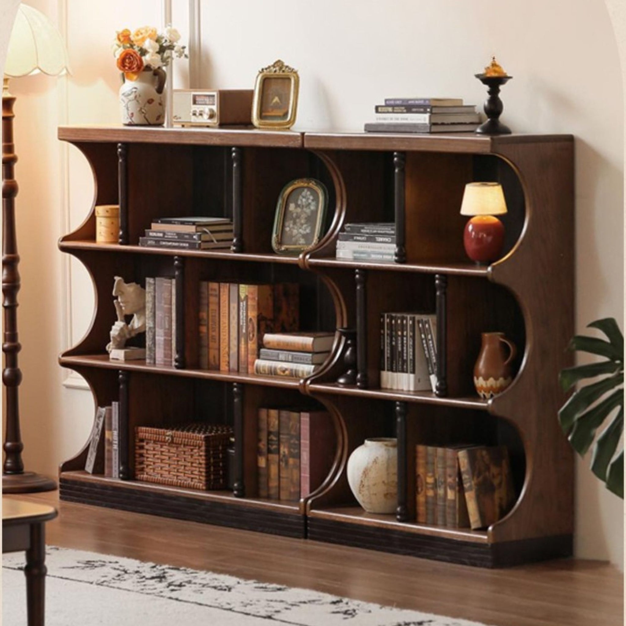 Solid Wood Bookcase Study French Retro Storage Cabinet Living Room ...