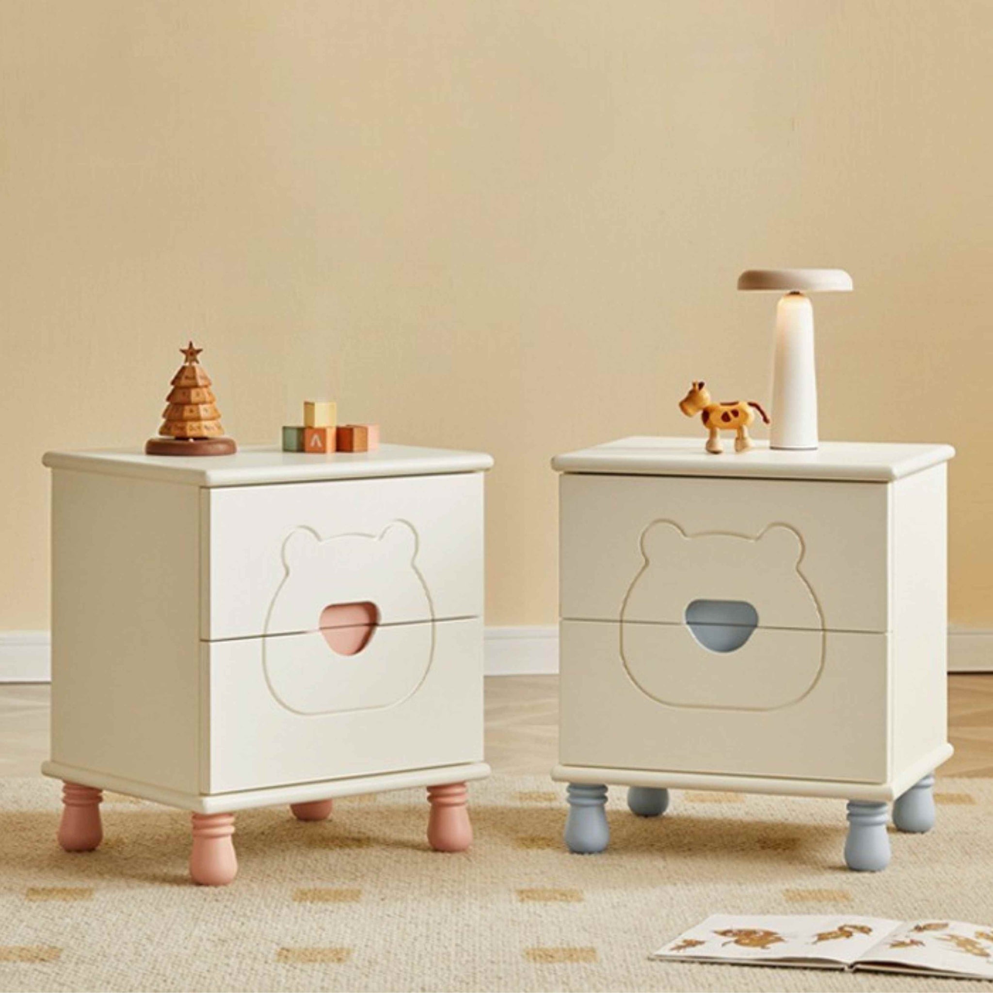 solid wood children's bedside table cream style cute creative storage ...