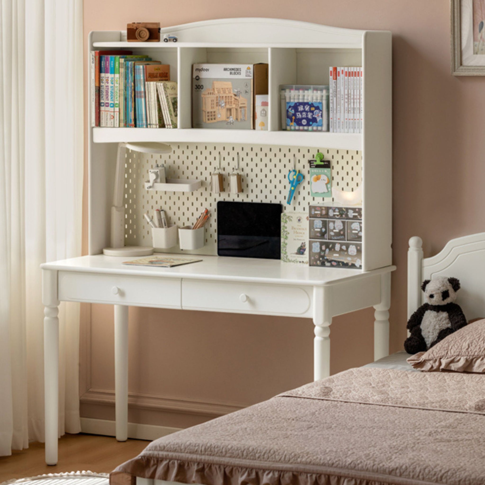Wood Children's Desk White Cream Style Learning Desk Elementary School ...