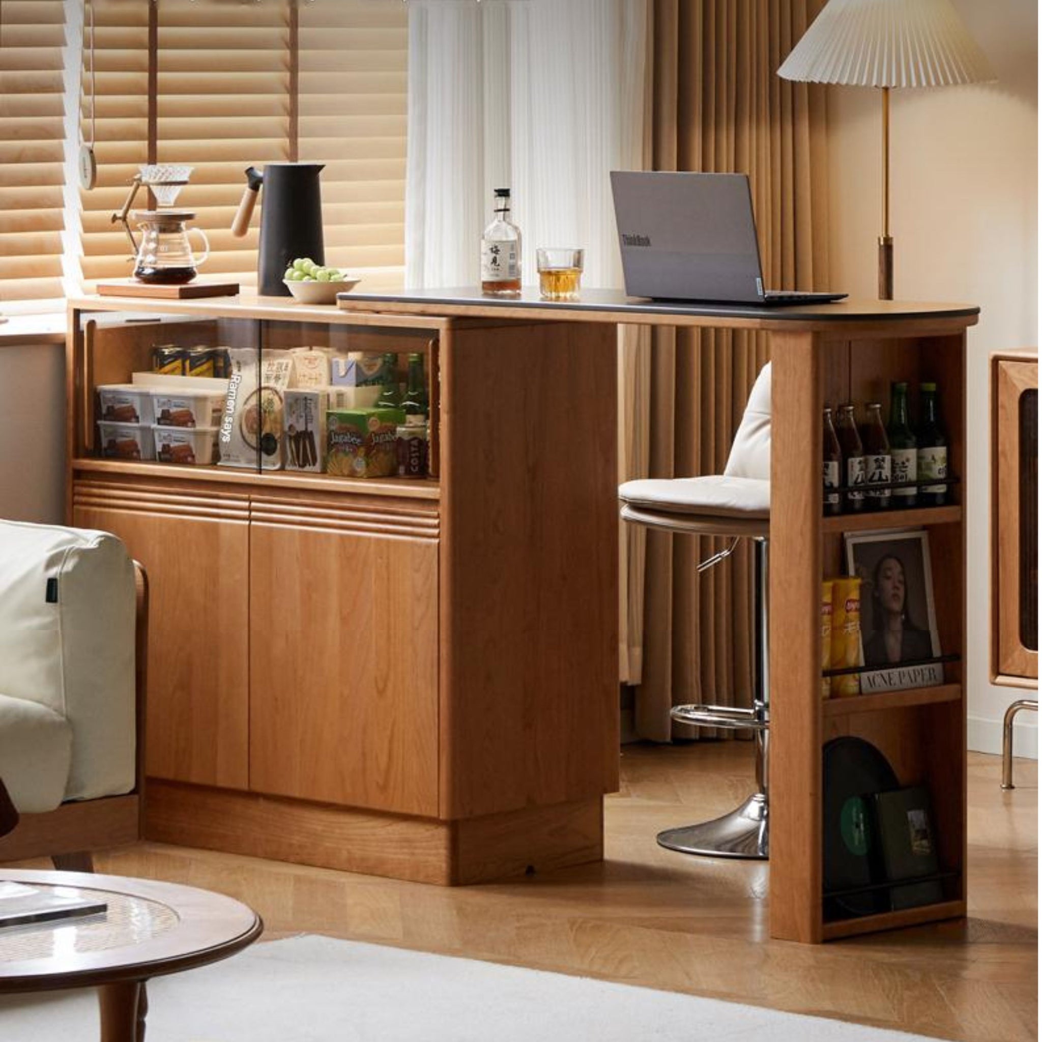 Solid wood bar table restaurant simple telescopic storage side cabinet ...