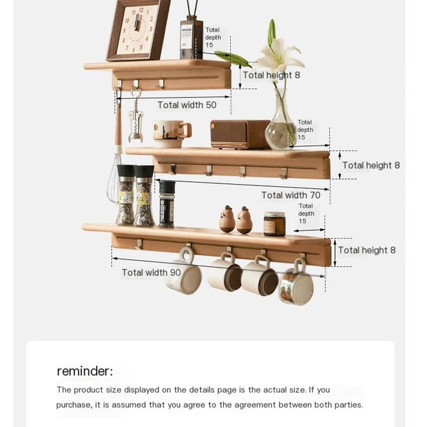 solid wood wall one-word shelf wall shelf with hook living room wood ...