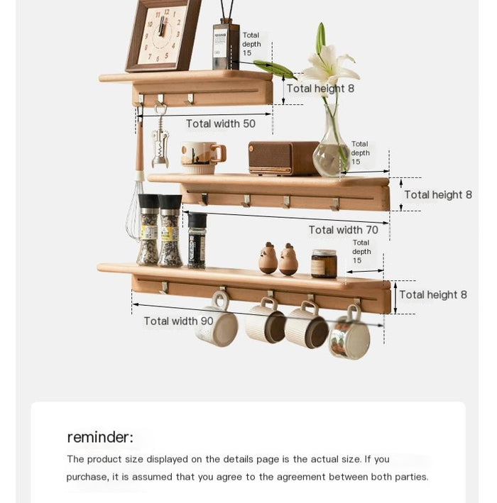 solid wood wall one-word shelf wall shelf with hook living room wood ...