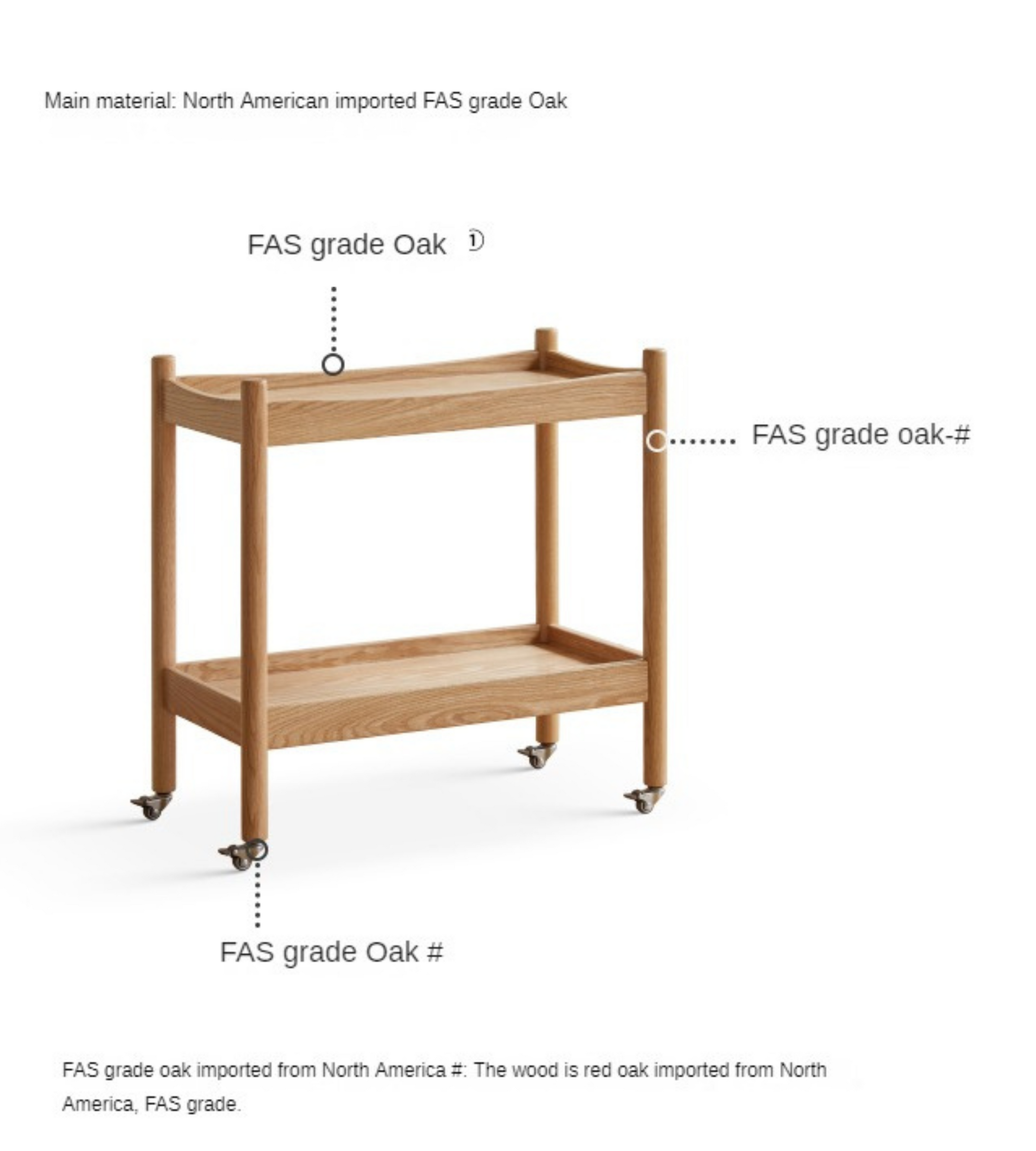 Oak Solid Wood Trolley Mobile Side Table