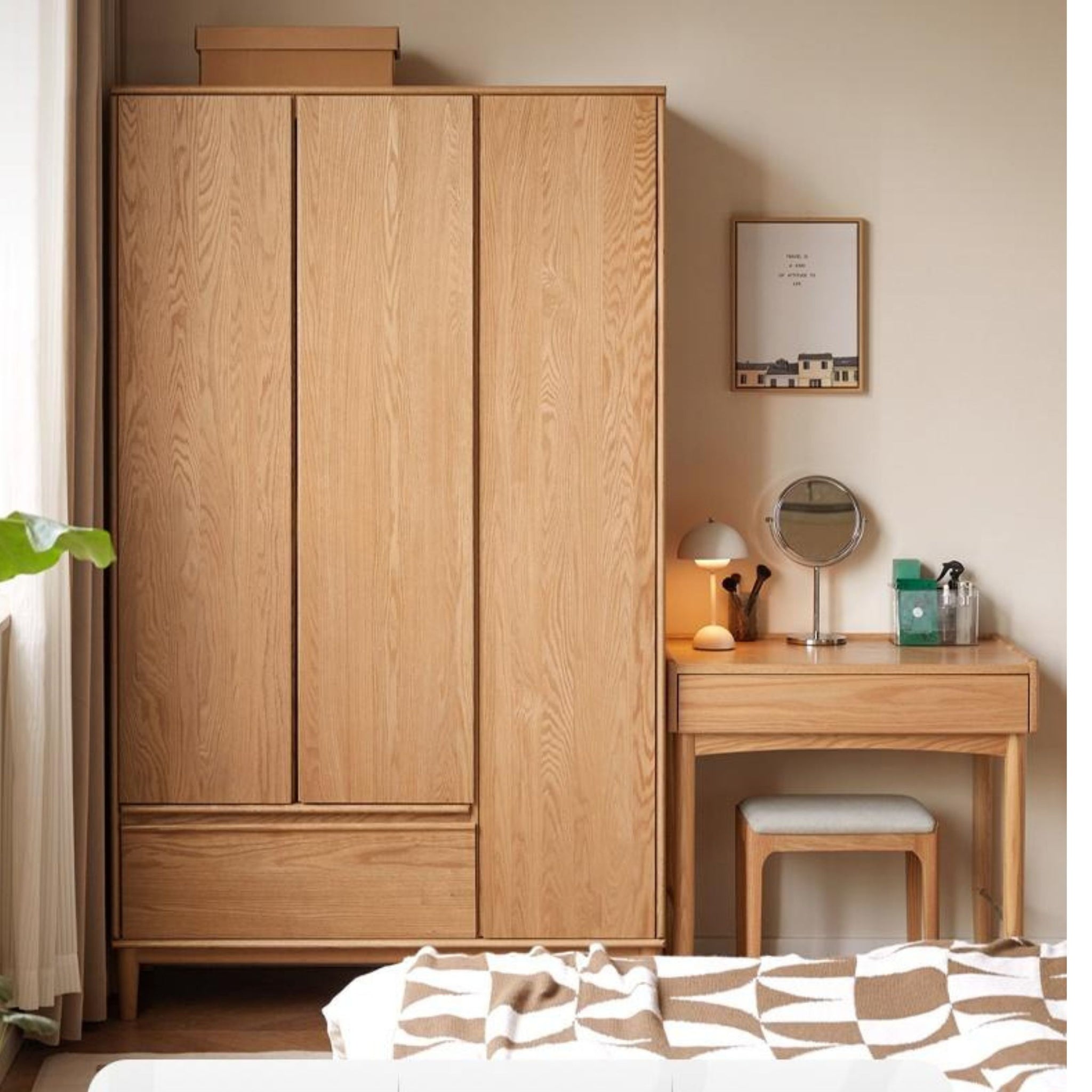 Solid Wood Wardrobe Modern Simple Locker Household Oak Storage Cabinet ...